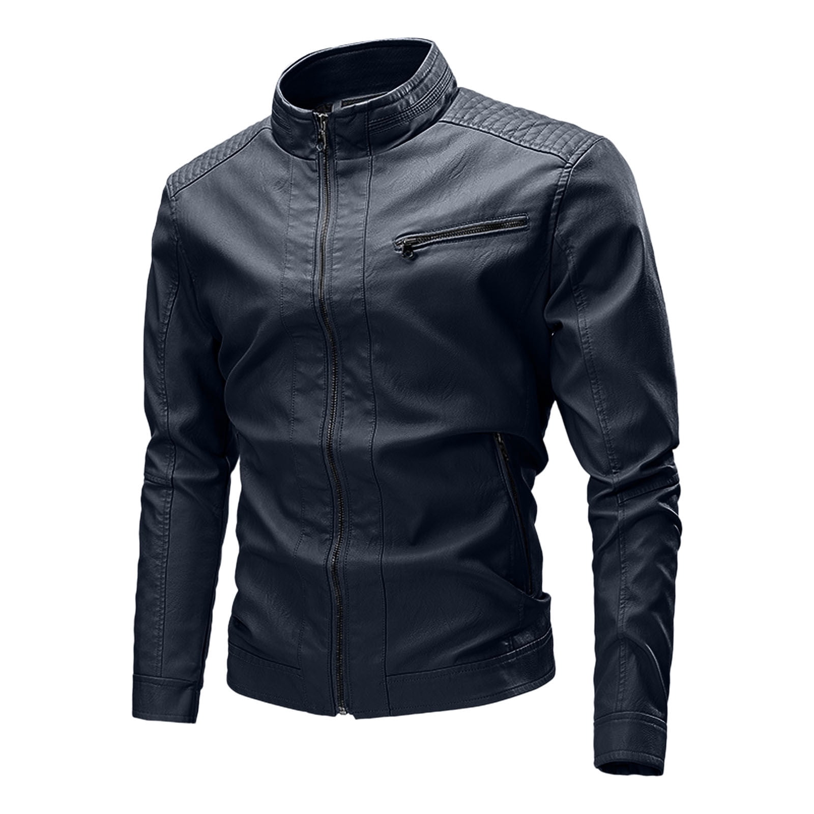 Luwomo Leather Jackets for Womens Long Sleeve Stand Collar Zipper ...