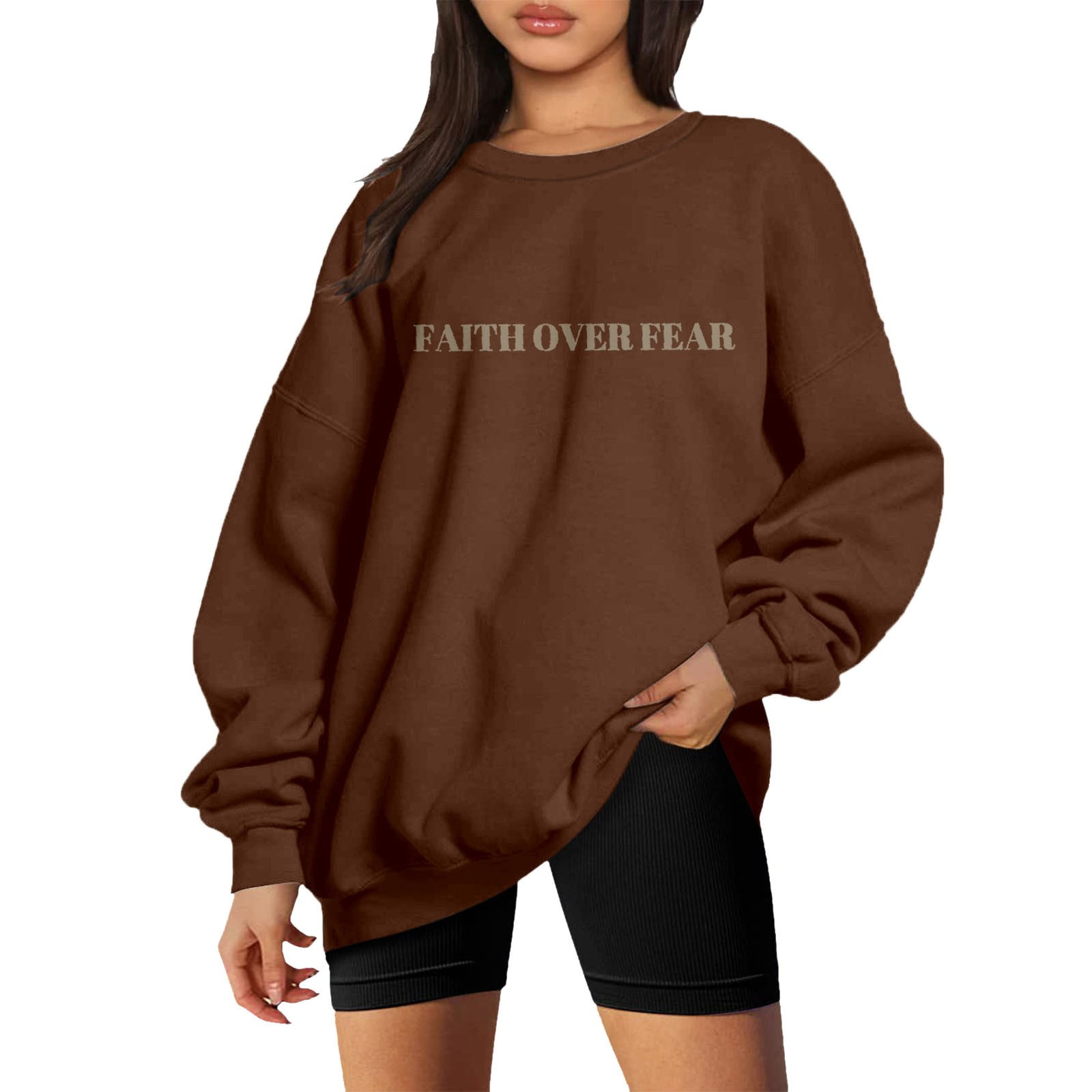 Luwomo Oversized Christian Sweatshirt Women Faith Over Fear Sweater ...