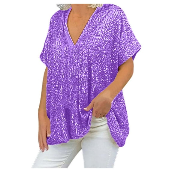 Luwomo Plus Size Sequin Tops for Women Sparkly Blouses Loose Half ...