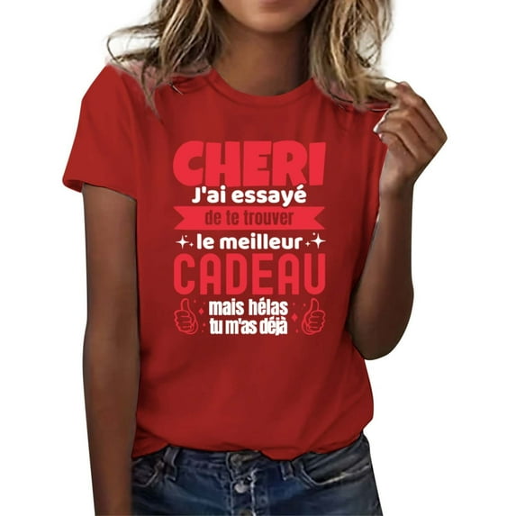 Luwomo T-Shirts for Women Valentine Short Sleeve Letter Printed Design ...