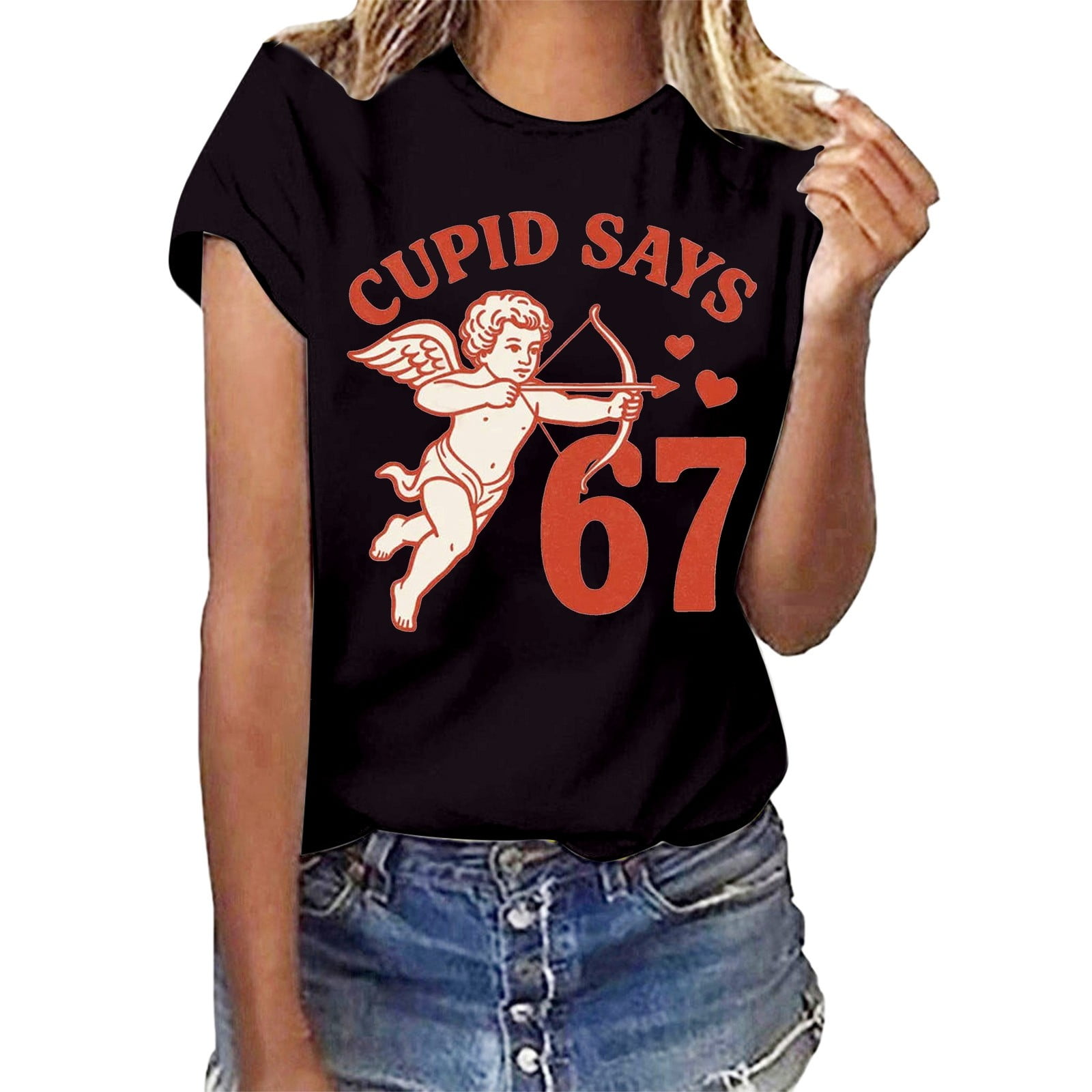 Luwomo T-Shirts for Women Valentine Short Sleeve Retro 67 Graphic Print ...