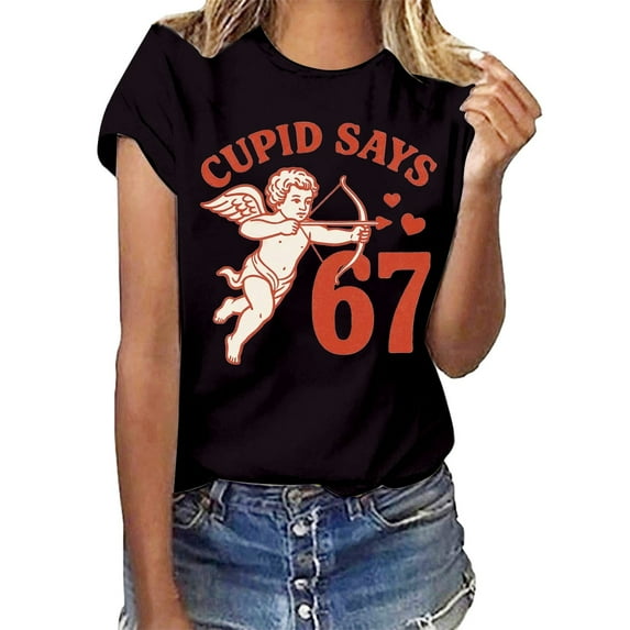 Luwomo T-Shirts for Women Valentine Short Sleeve Retro 67 Graphic Print ...