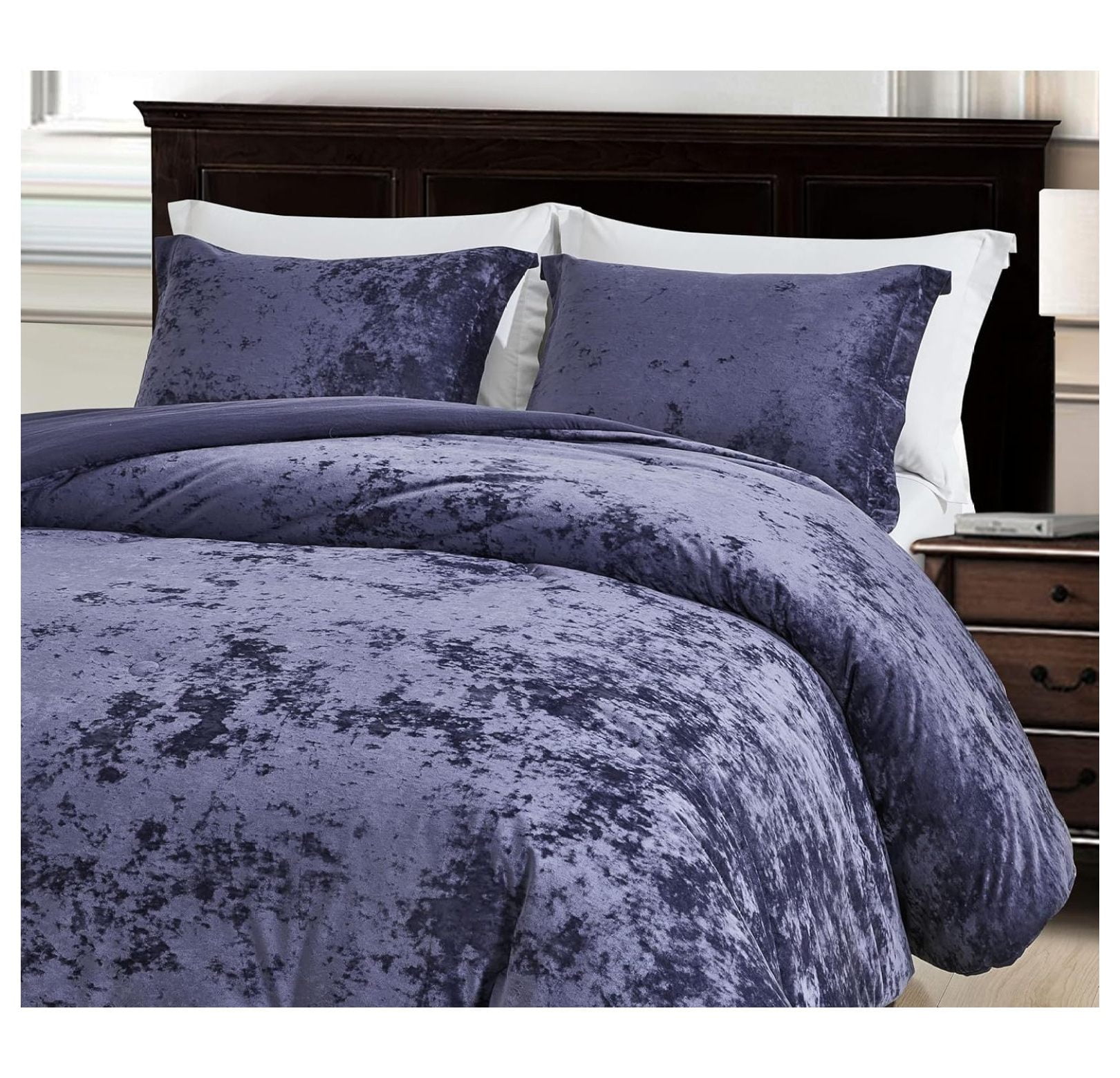 Lux 3-Piece Purple Velvet Comforter Set King Size, All Season Plush ...