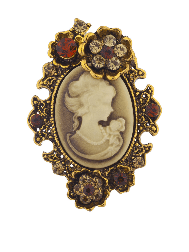 Lux Accessories Antique Brown Cameo Brooch Burnished Gold Flower paver Stones