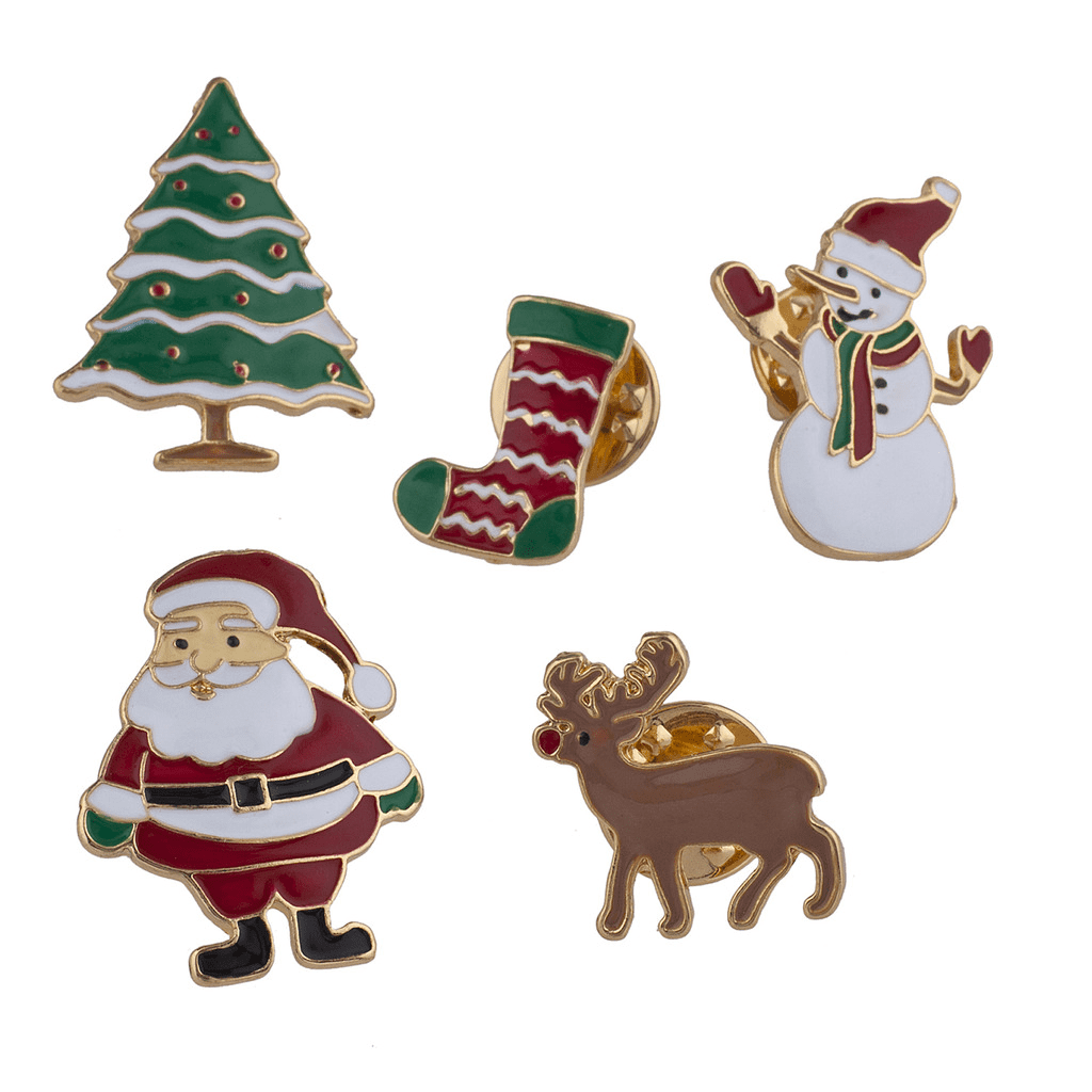Lux Accessories Gold Tone Enamel Christmas Holiday Santa Brooch Pin Set ...