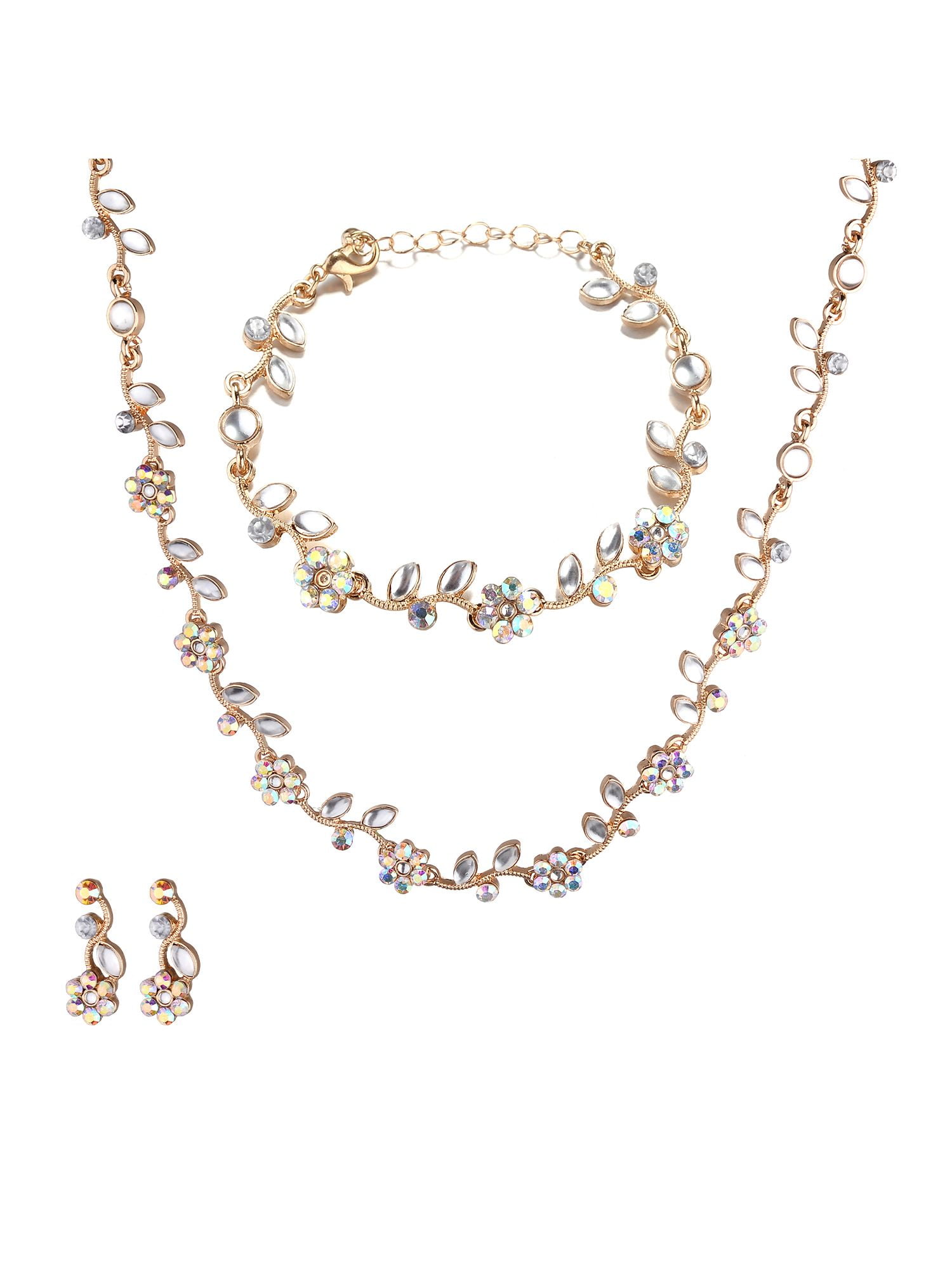 Lux Accessories Rosegold Marquise Pearl Floral Necklace Bracelet ...