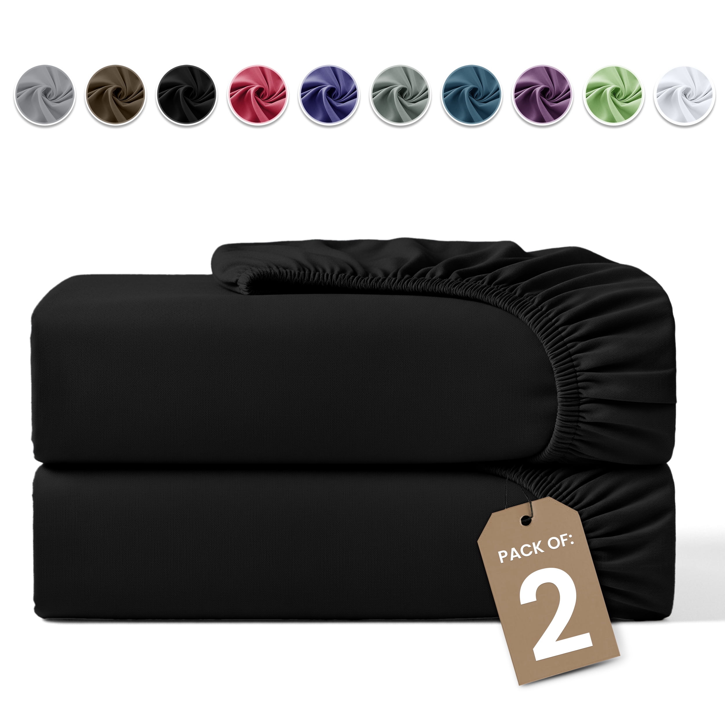 Lux Decor 2-Pack Full Fitted Sheets Only - 16" Deep Pocket, Brushed ...