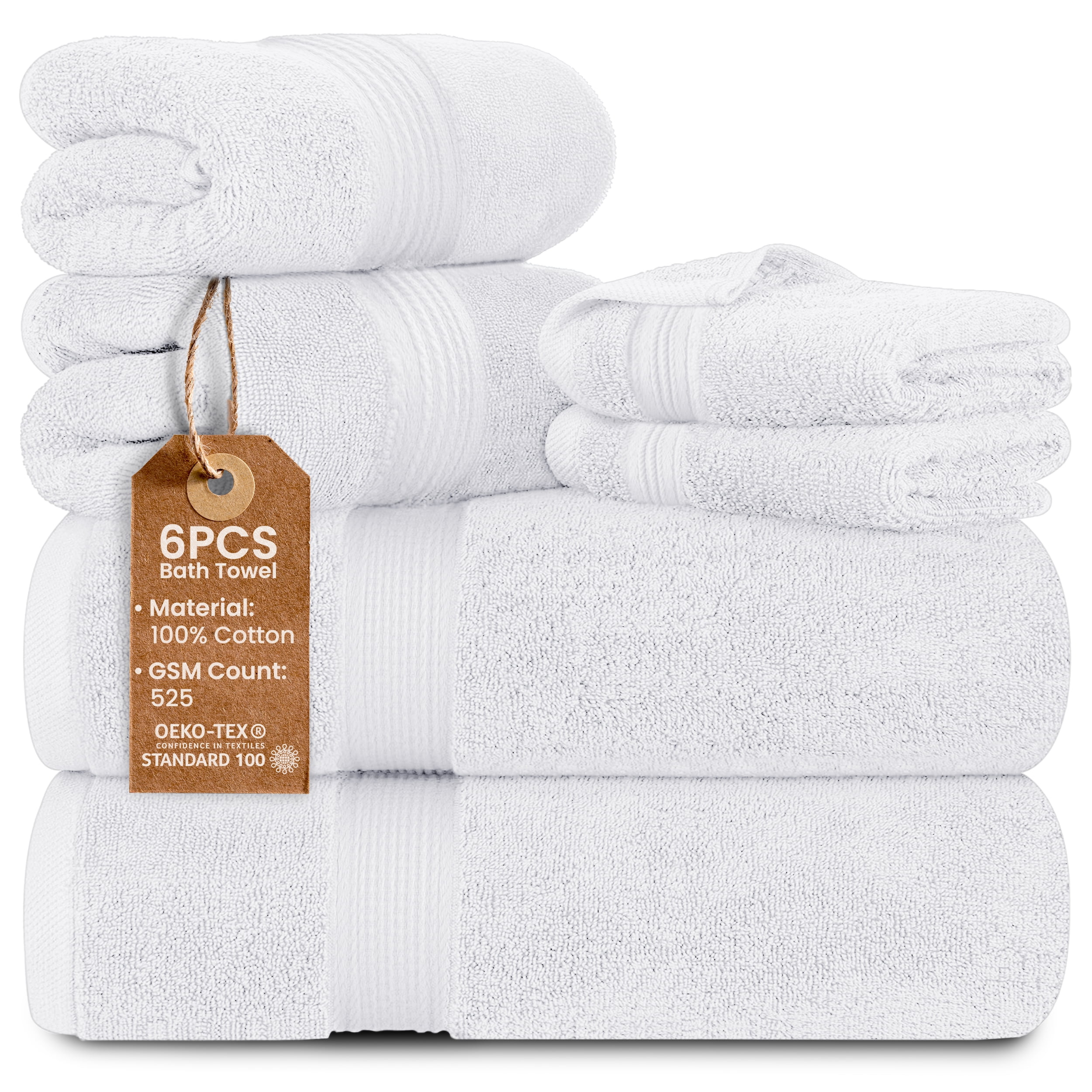 Lux Decor Bath Towel Set of 6 - 100% Cotton, Zero Twist Weave for ...