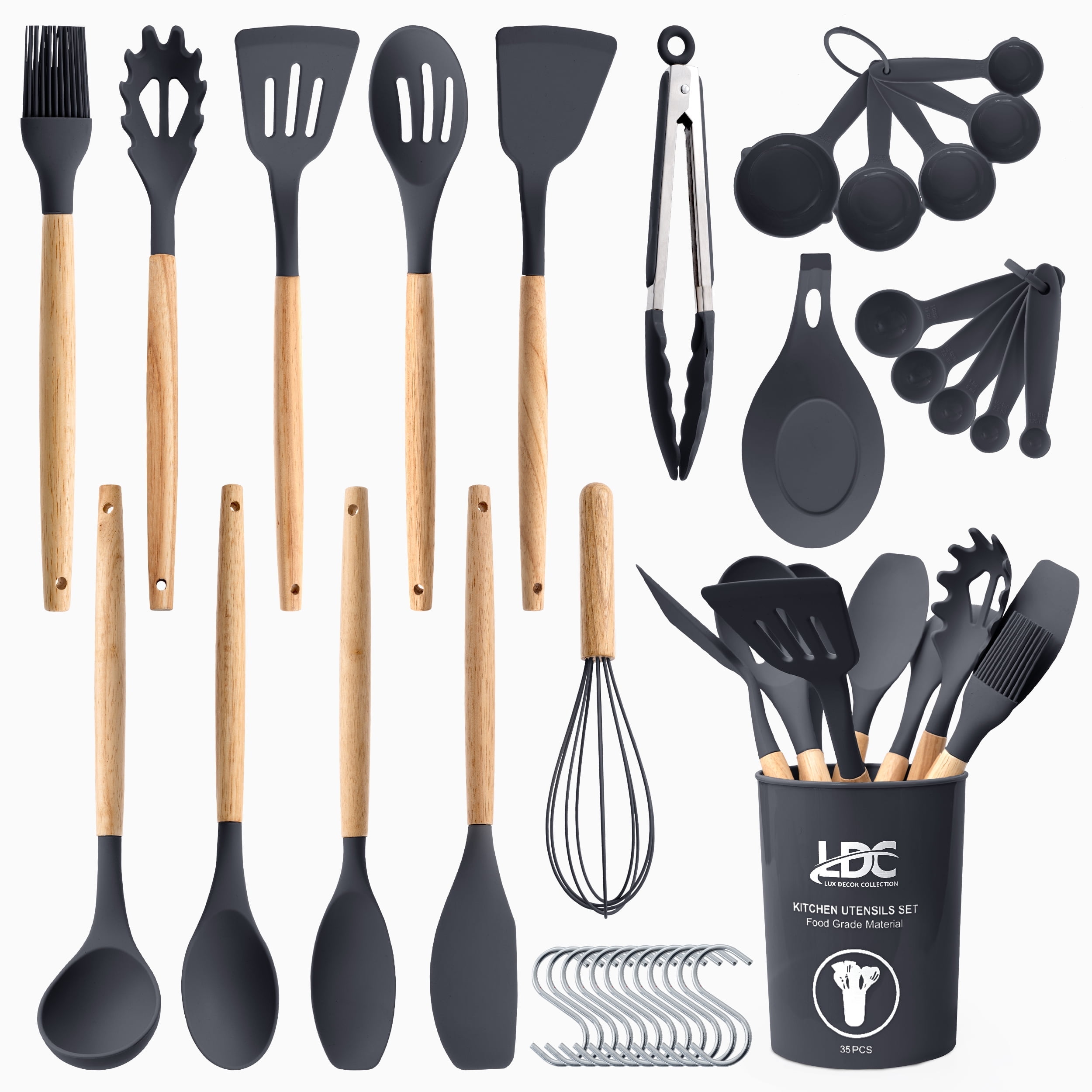 Lux Decor 35 Piece Kitchen Utensils Set - High Heat Resistant Wooden ...