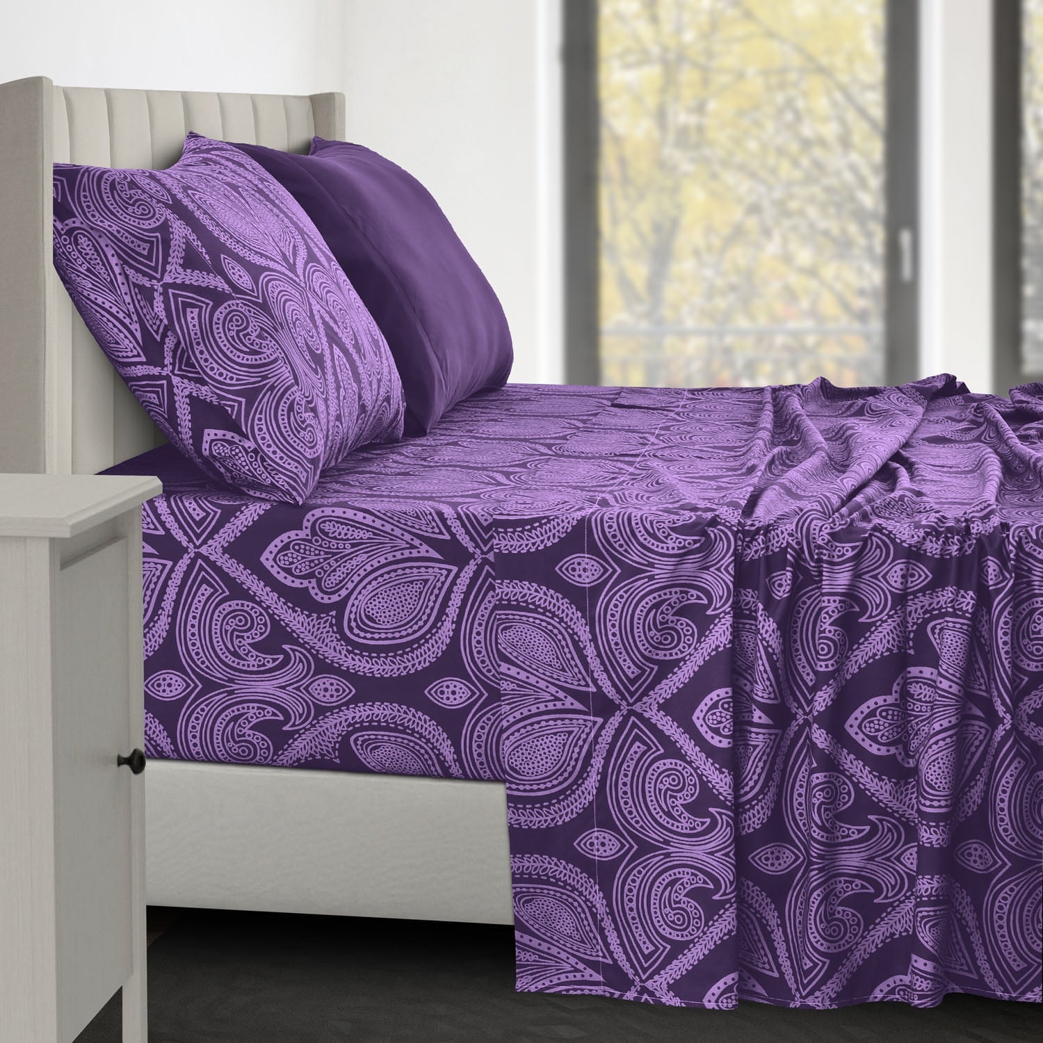 Lux Decor Collection 4 Piece Twin XL Bed Sheets Set Luxury Soft Microfiber Bed Sheets Set Deep Pocket Twin XL Purple