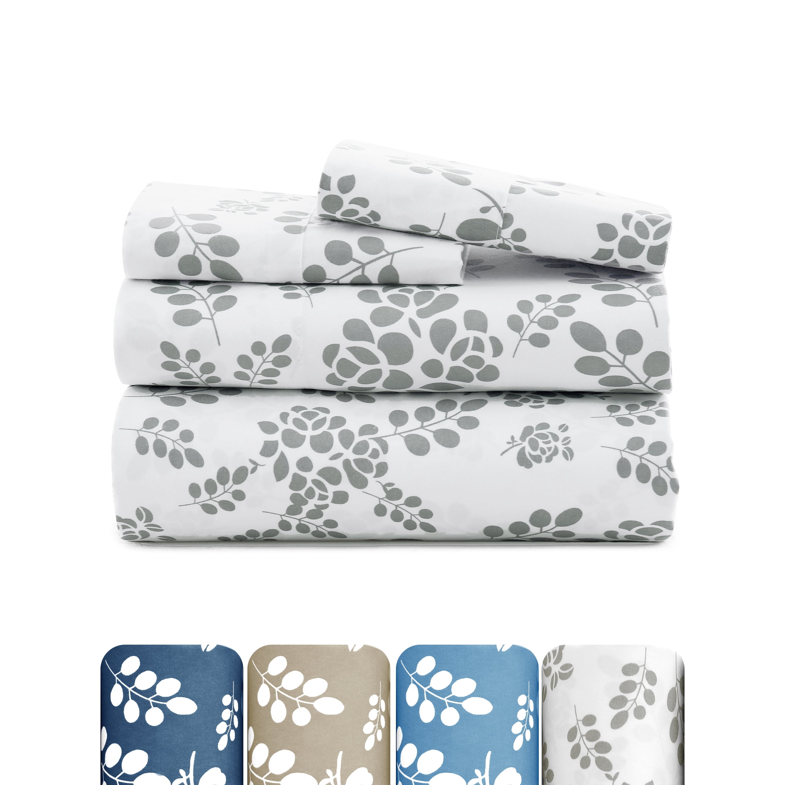 Lux Decor Collection Queen Size Bed Sheets, 4 Piece Floral Microfiber ...