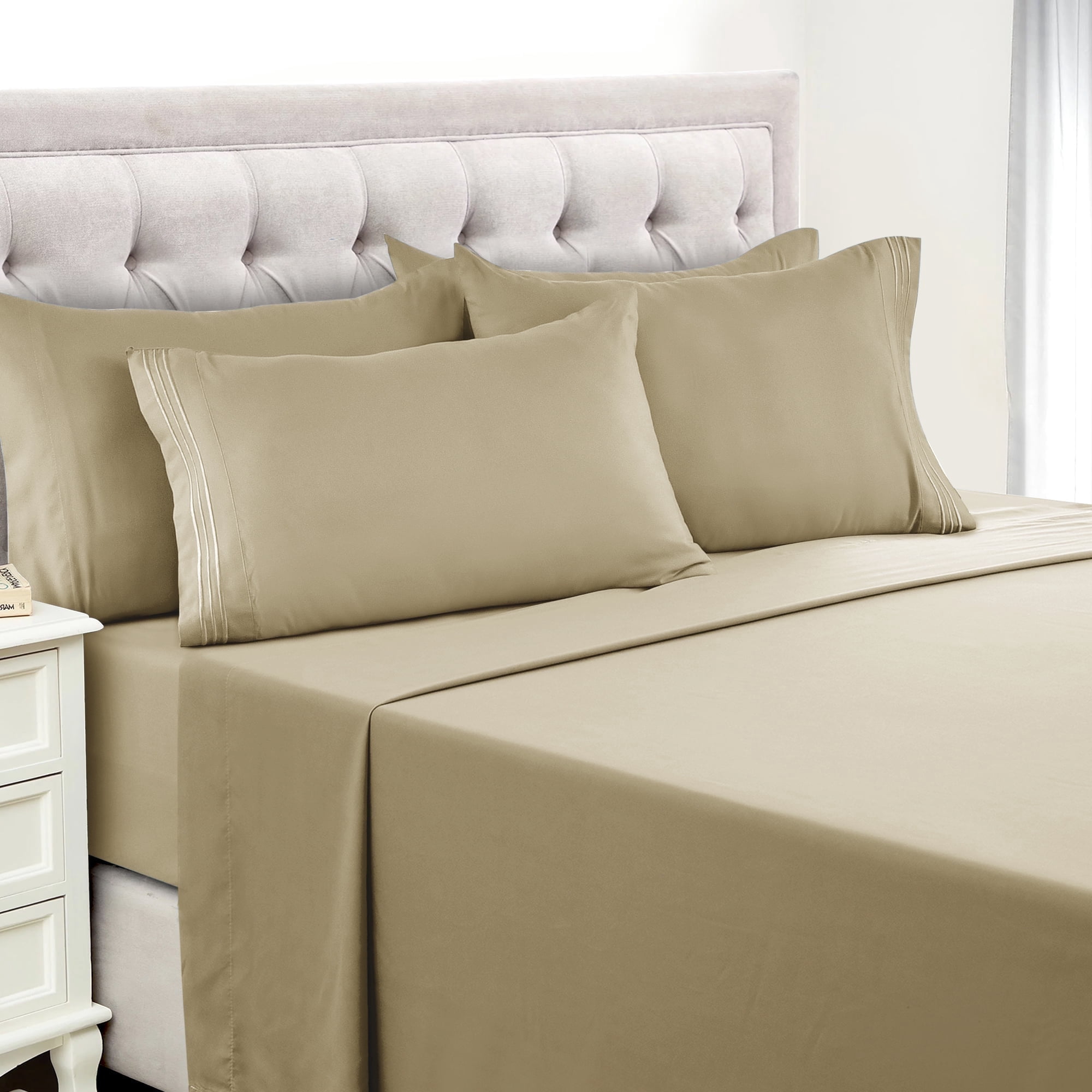 LDC Lux Decor Collection Full Bed Sheets, Beige Microfiber, Deep Pocket ...