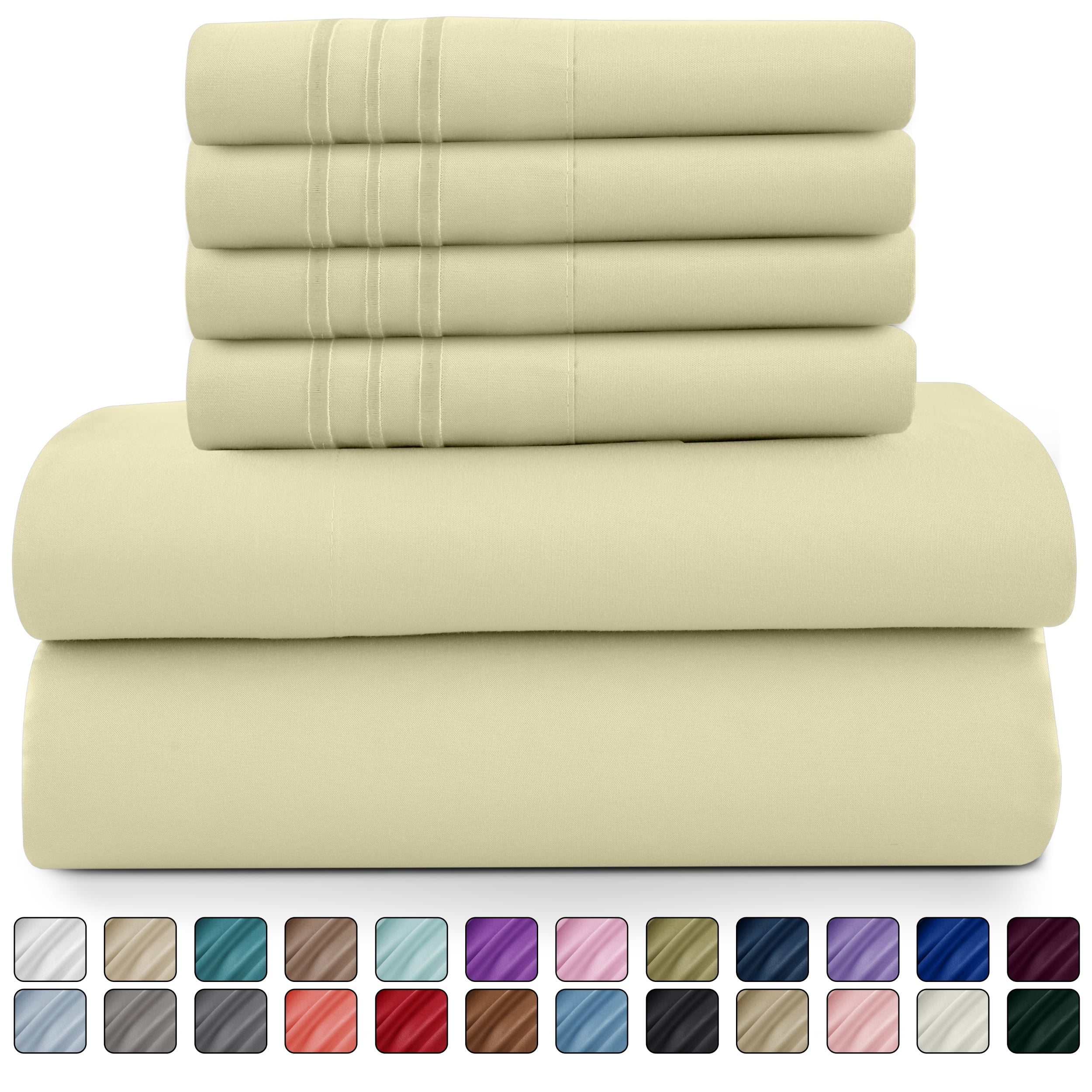 LDC Lux Decor Collection Full Bed Sheets, Beige Microfiber, Deep Pocket ...
