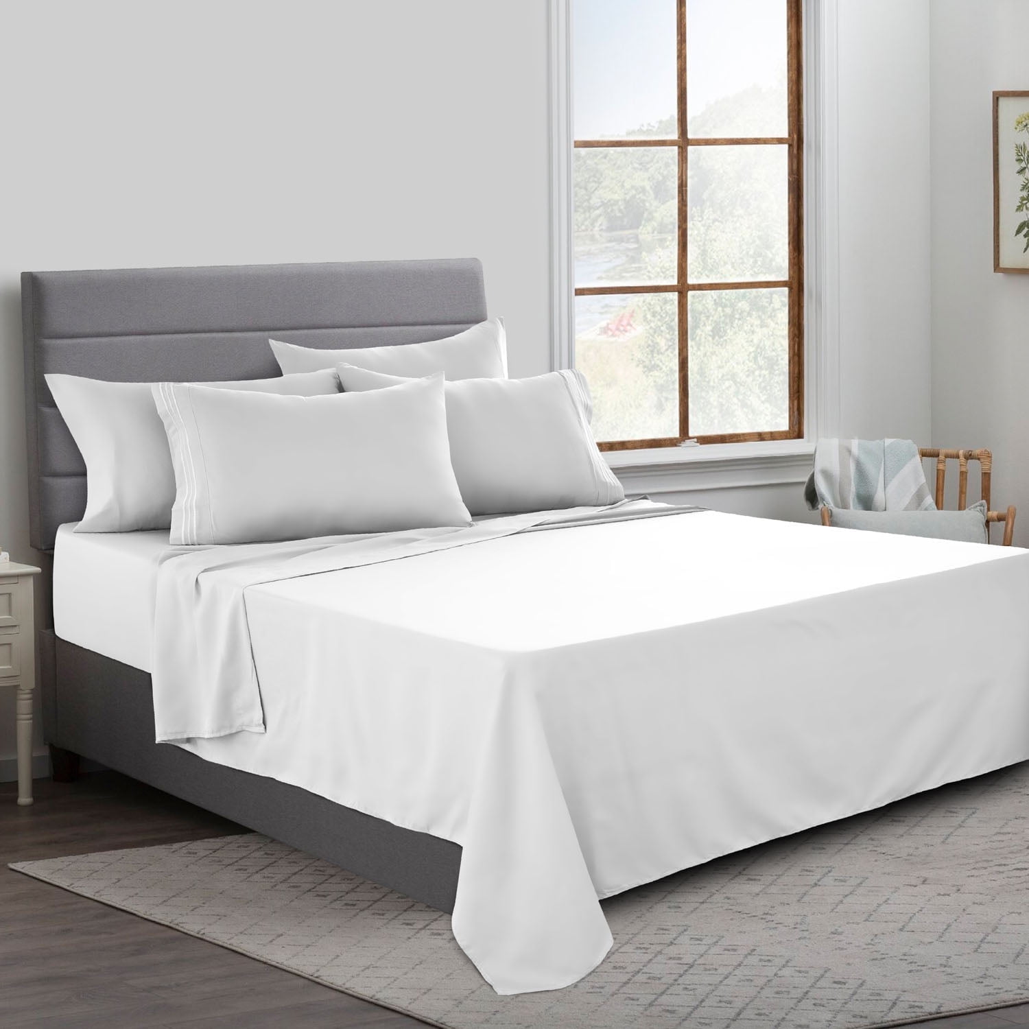 Lux Decor Collection Queen Size Microfiber Sheet Set, 6-Piece, White ...