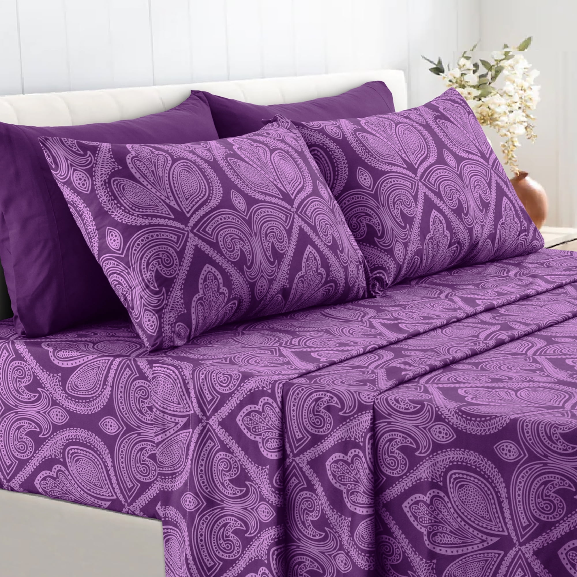 Lux Decor Collection Microfiber King Size Bed Sheets Set, 6 Piece ...