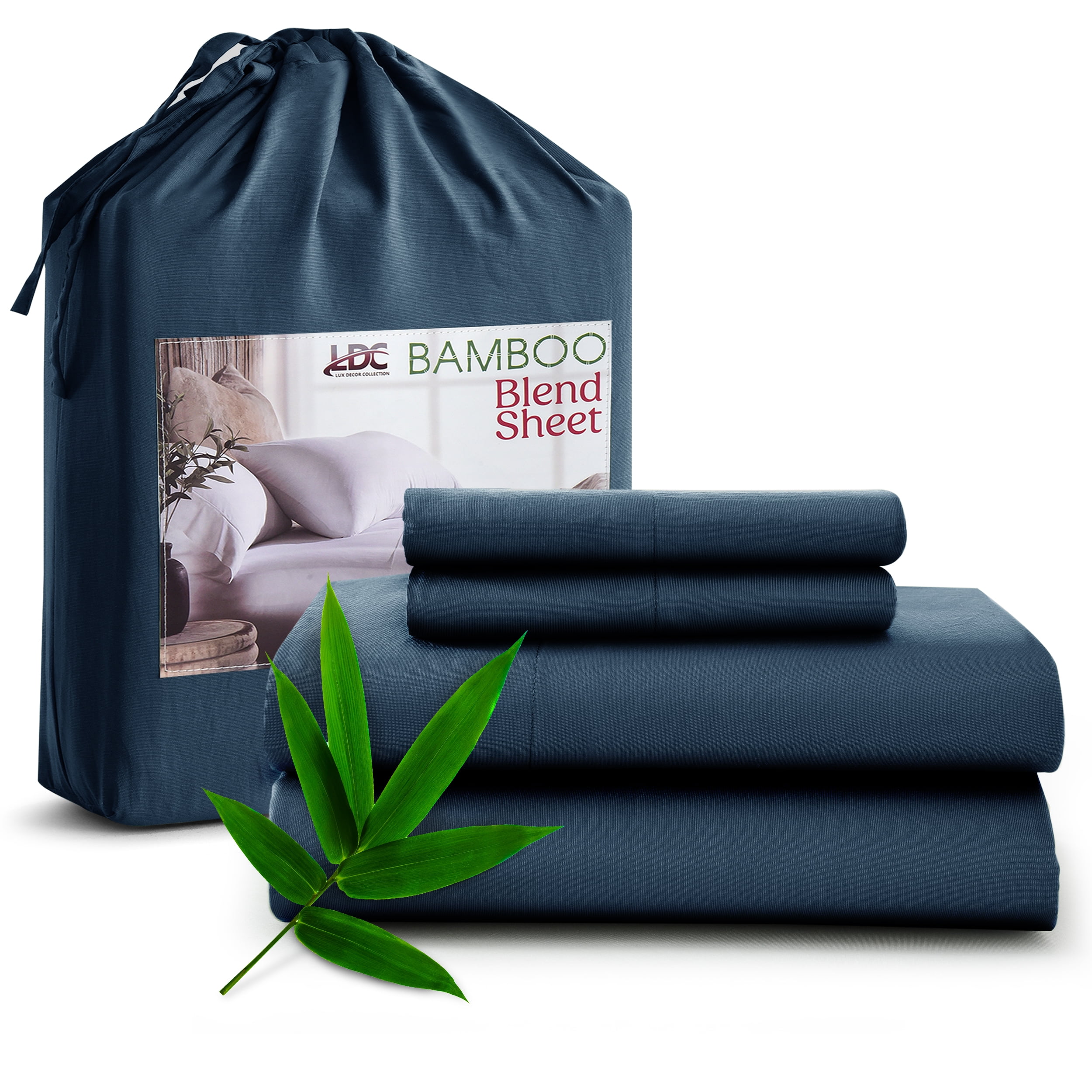 LDC Lux Decor Collection Bamboo Rayon Cooling Full Size Sheet Set, Navy ...