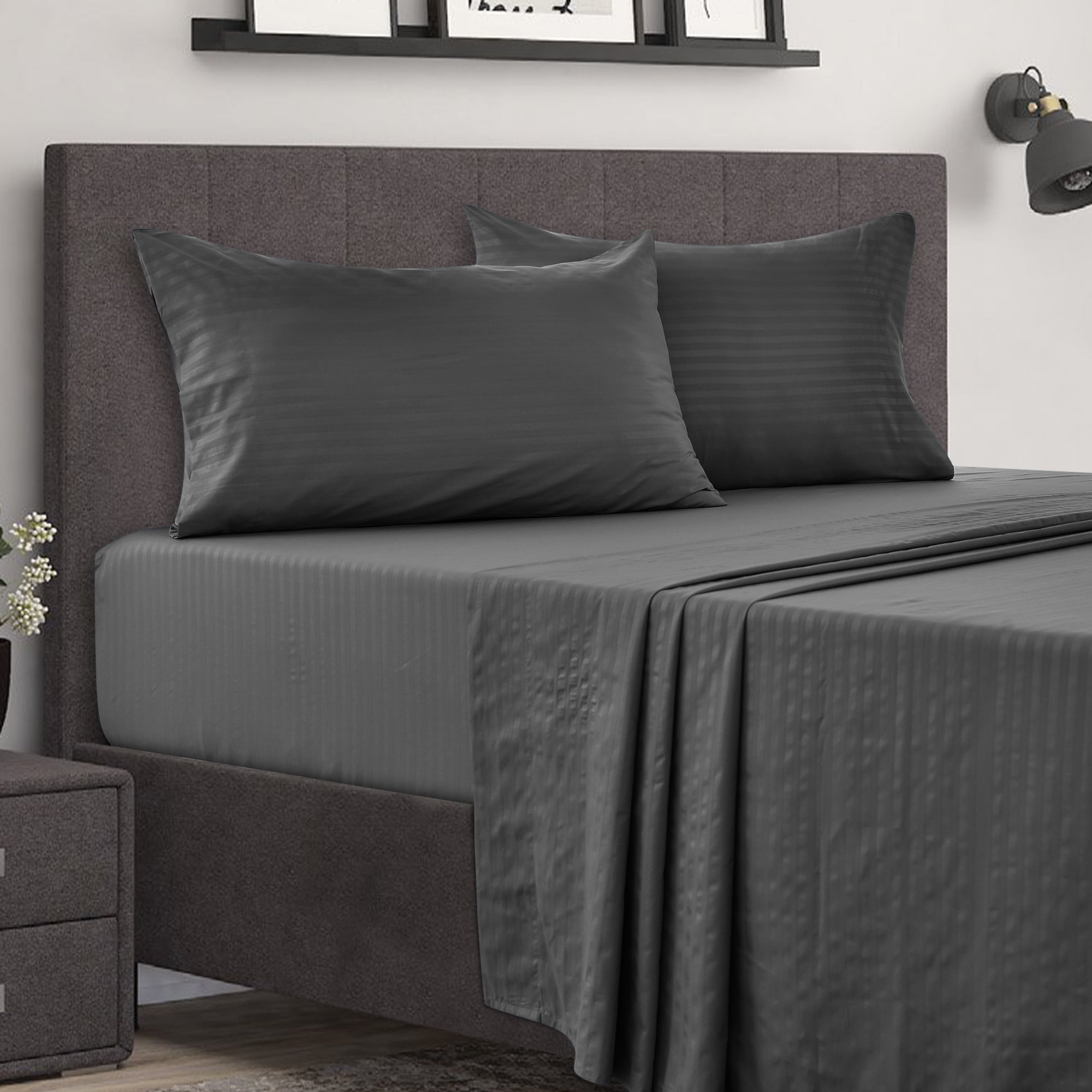 Lux Decor Collection Stripes Bed Sheet Set (Full, Dark Grey), 4 Piece ...