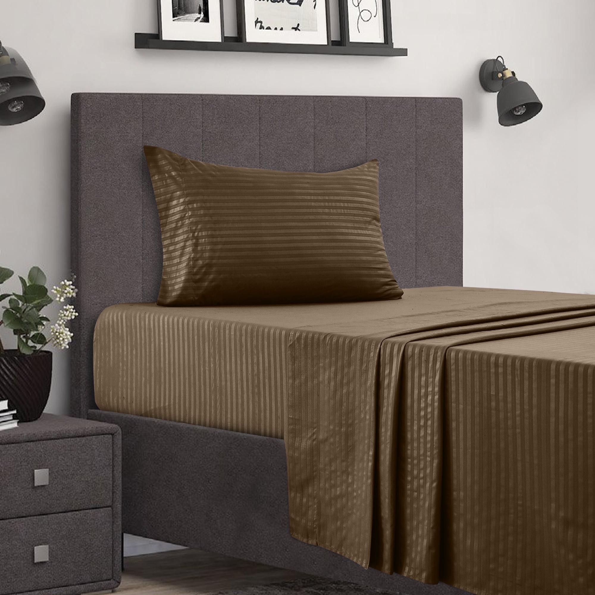 Lux Decor Collection Stripes Bed Sheet Set (Twin, Brown), 3 Piece Deep ...
