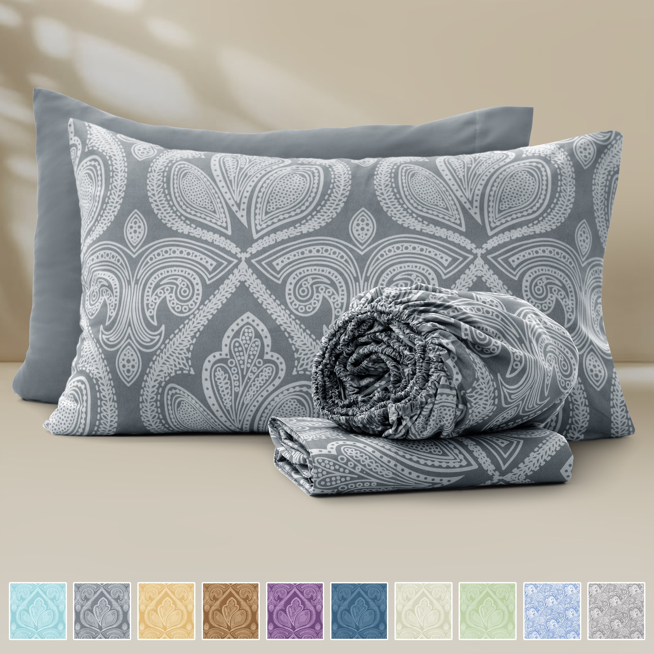 Lux Decor 4-Piece Twin Size Sheet Sets – Ultra-Soft Microfiber, Paisley ...