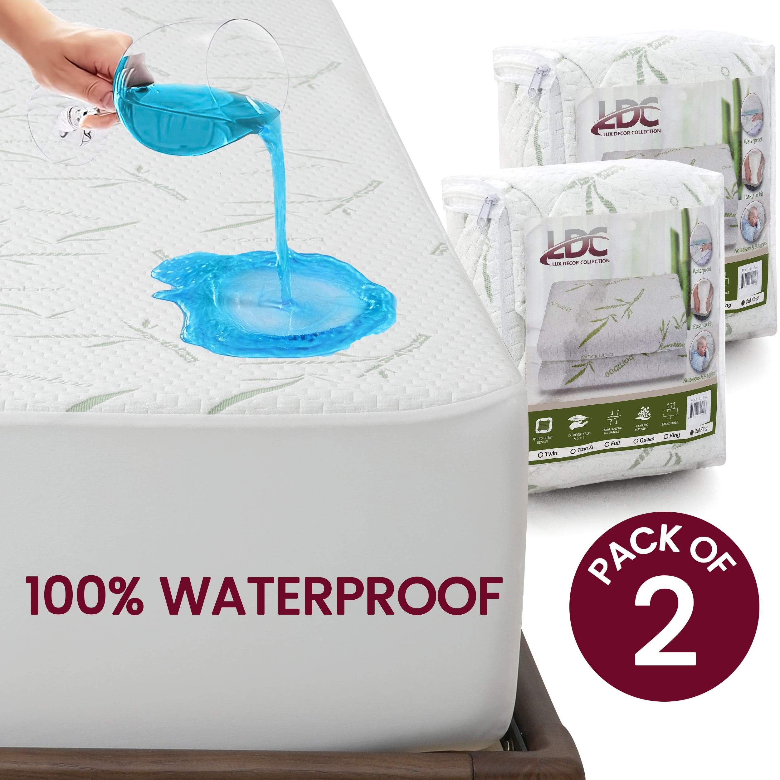 Lux Decor Pack of 2 Queen Mattress Protector Waterproof – Fitted Style ...