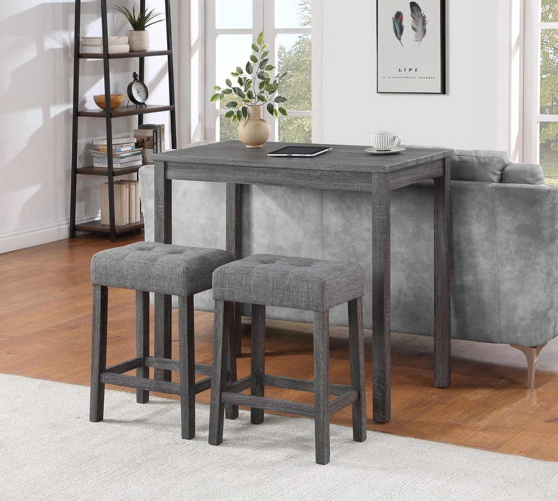 Lux Gray 3 Piece Counter Height 36” Pub Table Set with Tufted Gray ...