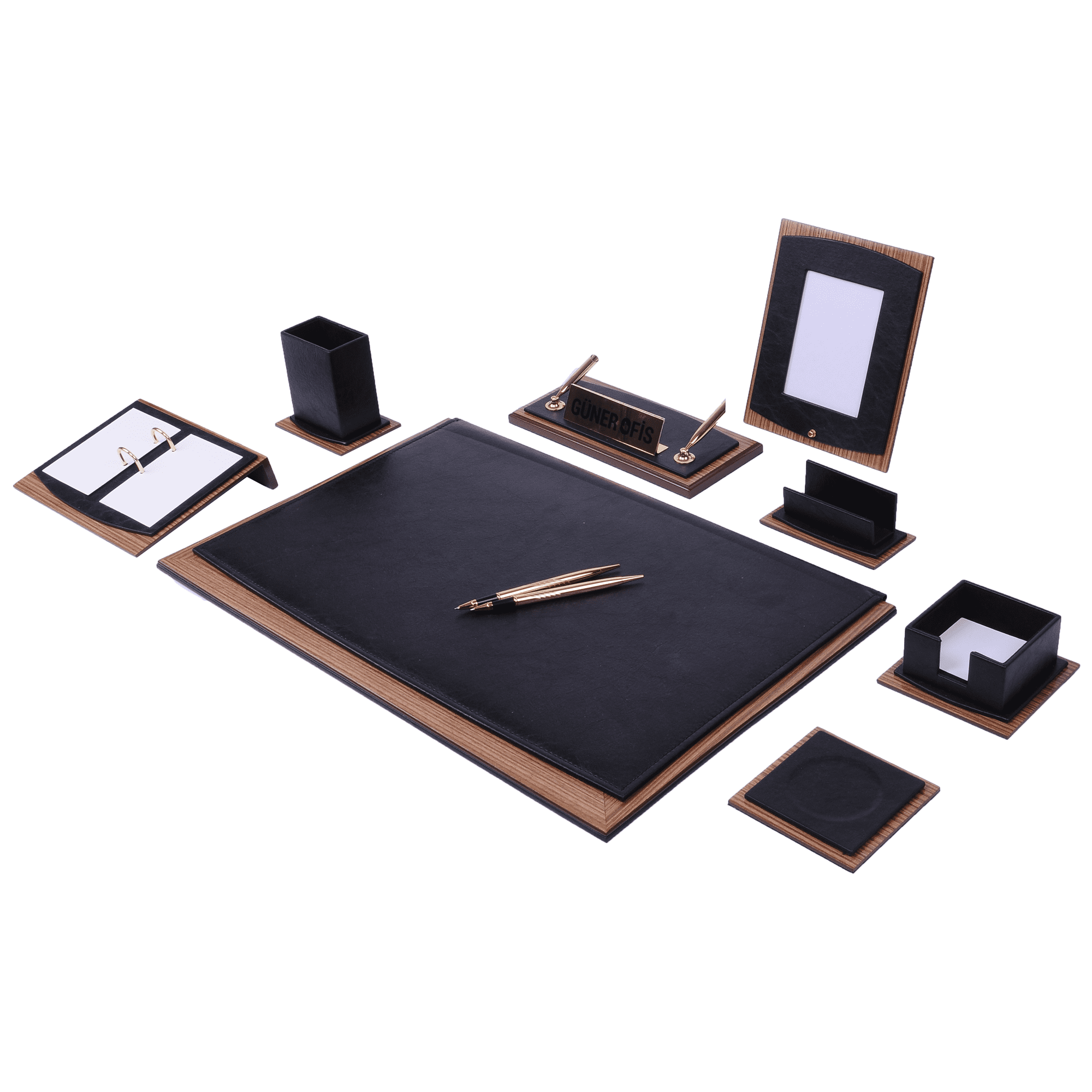 Lux Leather Desk Accessories Leather Desk Organizer Desk Organizer for Men Walnut Wood Combination Best Gift for Lawyers Managers and Bosses