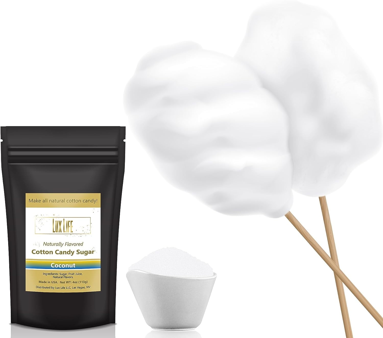 4oz Coconut Cotton Candy Sugar - All Natural, USA Made for Cotton Candy ...