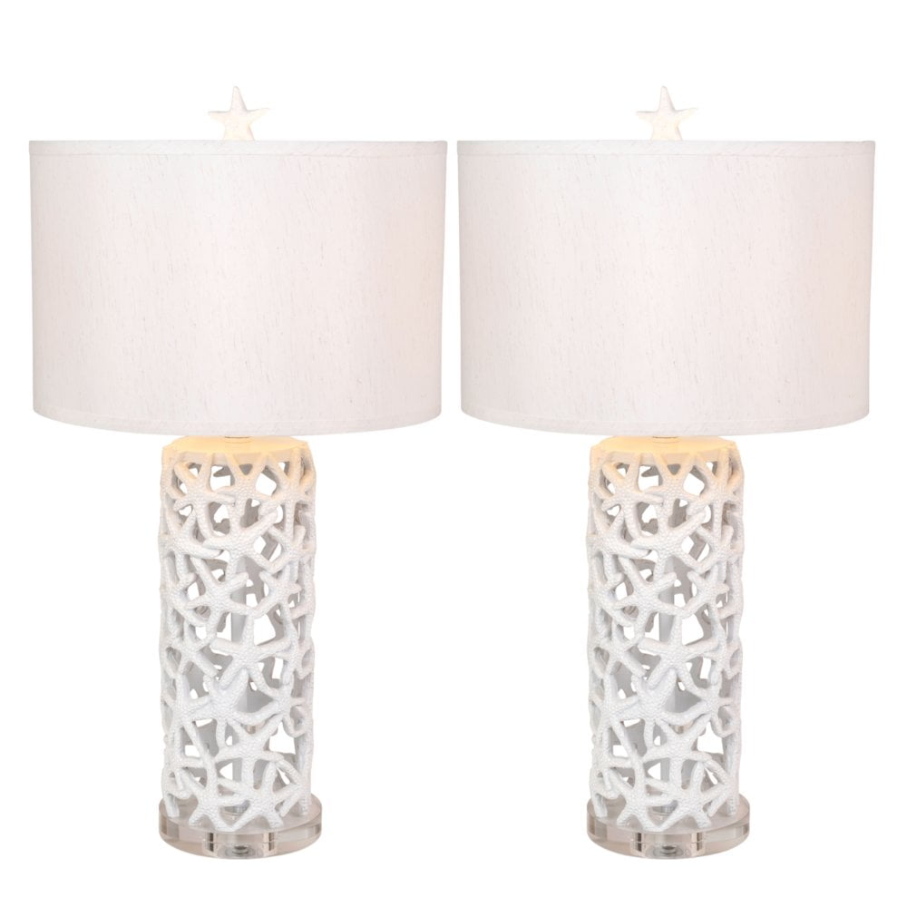 Lux Lighting Aloha Elegant Starfish White Table Lamps (Set of 2) 3-Way ...