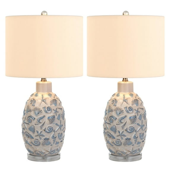 Lux Lighting Sea Shell Coastal White and Blue Table Lamps(Set of 2) 3 ...