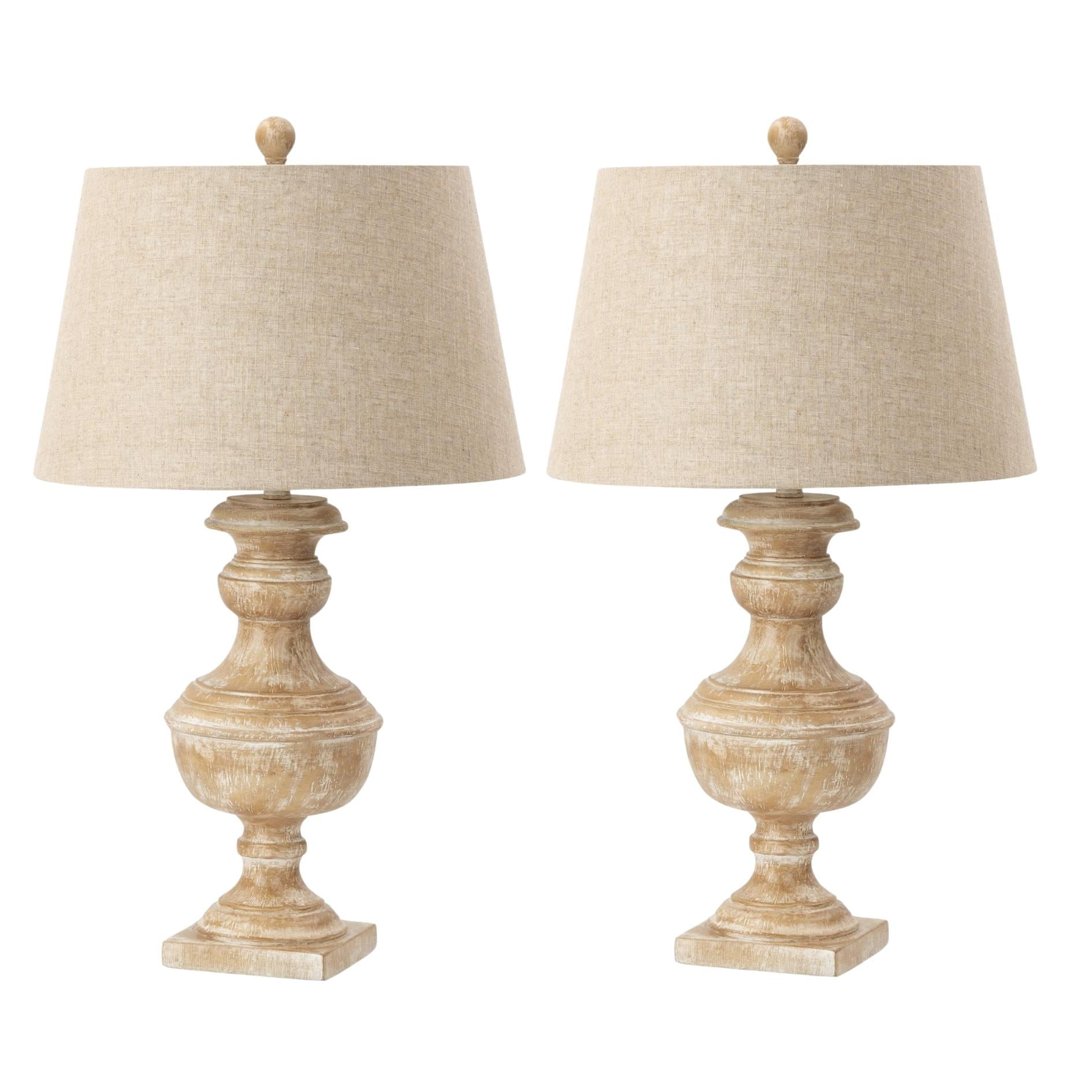 LUX Lighting Cream Distressed Classic Table Lamps, USB Charging Port ...