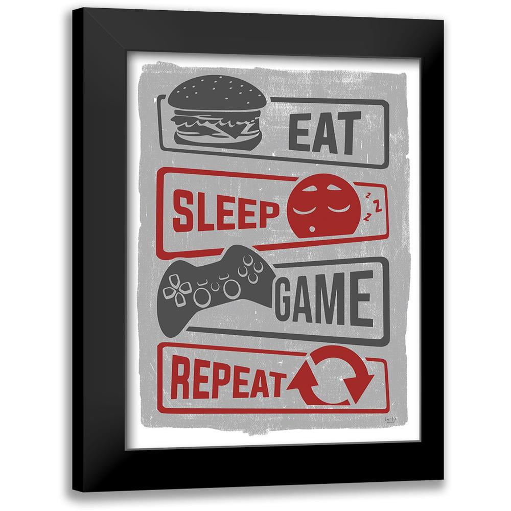 Lux + Me Designs 12x14 Black Modern Framed Museum Art Print Titled - Eat-Sleep-Game-Repeat ...
