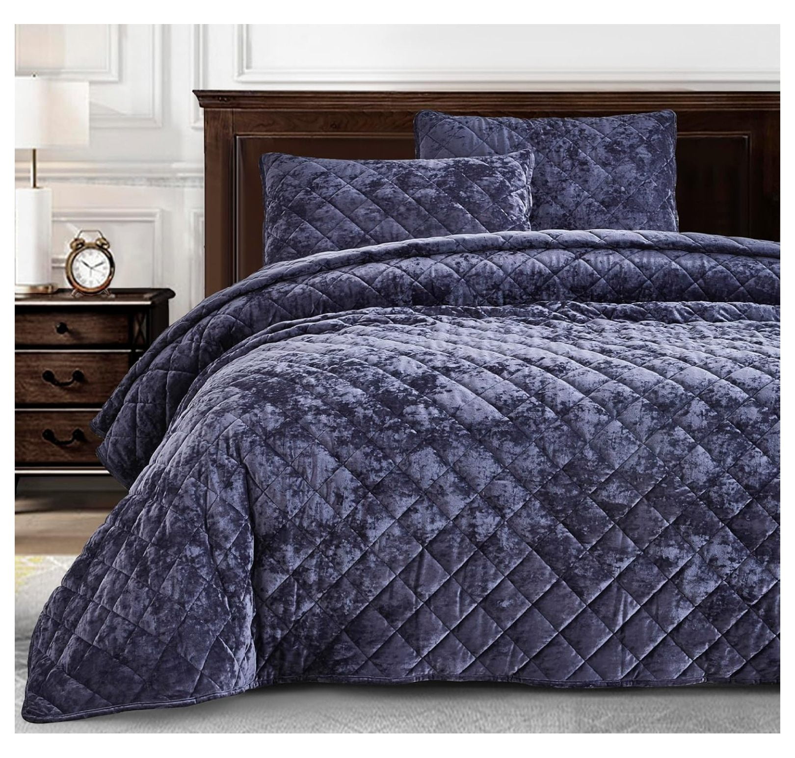 Lux Purple Quilt King Set, 3-Piece Plush Distressed Bedding All Season ...