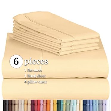 Luxior Collection 100% Cotton 6 Pcs Bed Sheets Set, 144TC, Deep Pocket ...