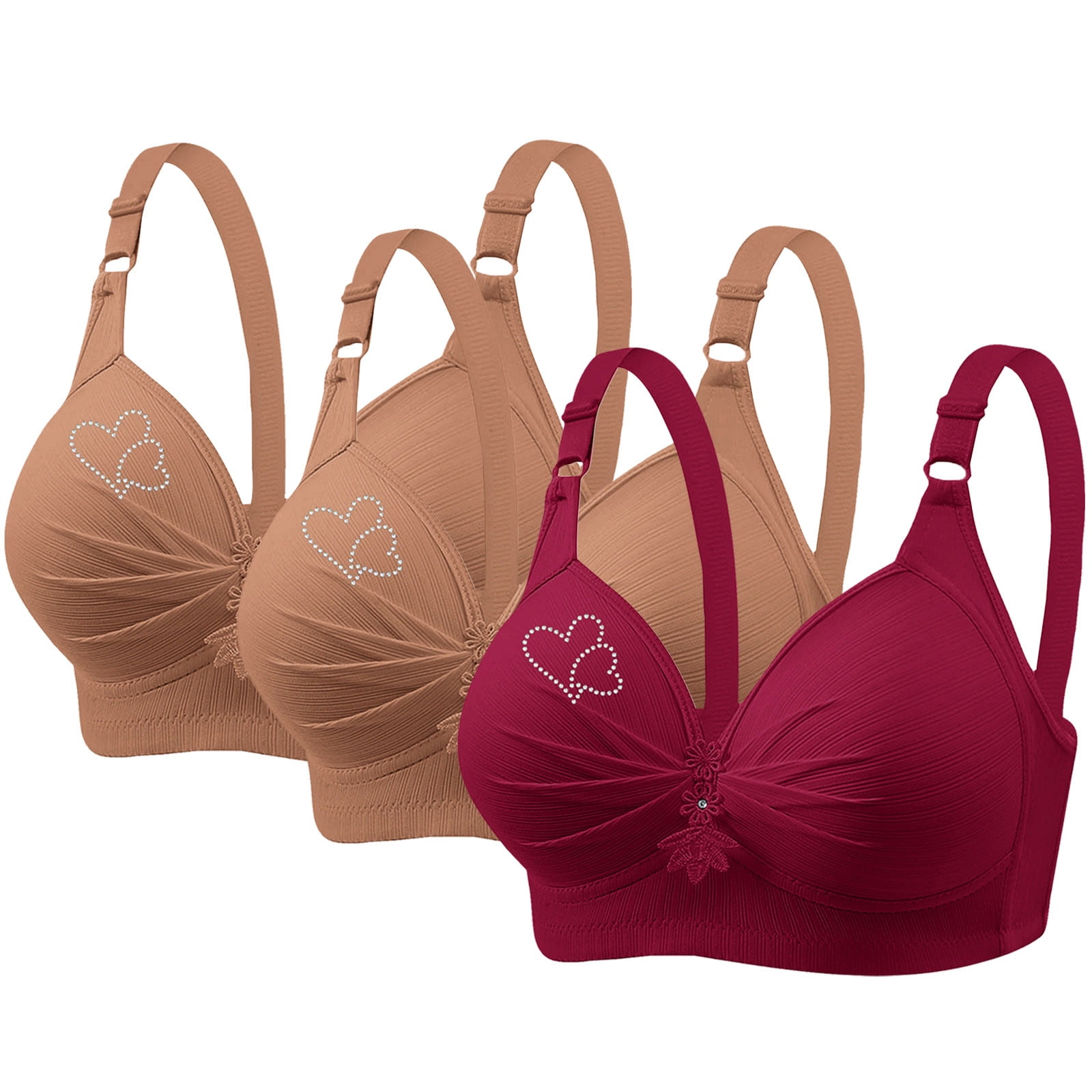 Luxalzxs 3 Pack Wirefree Bras with Support and Lift Plus Size No ...