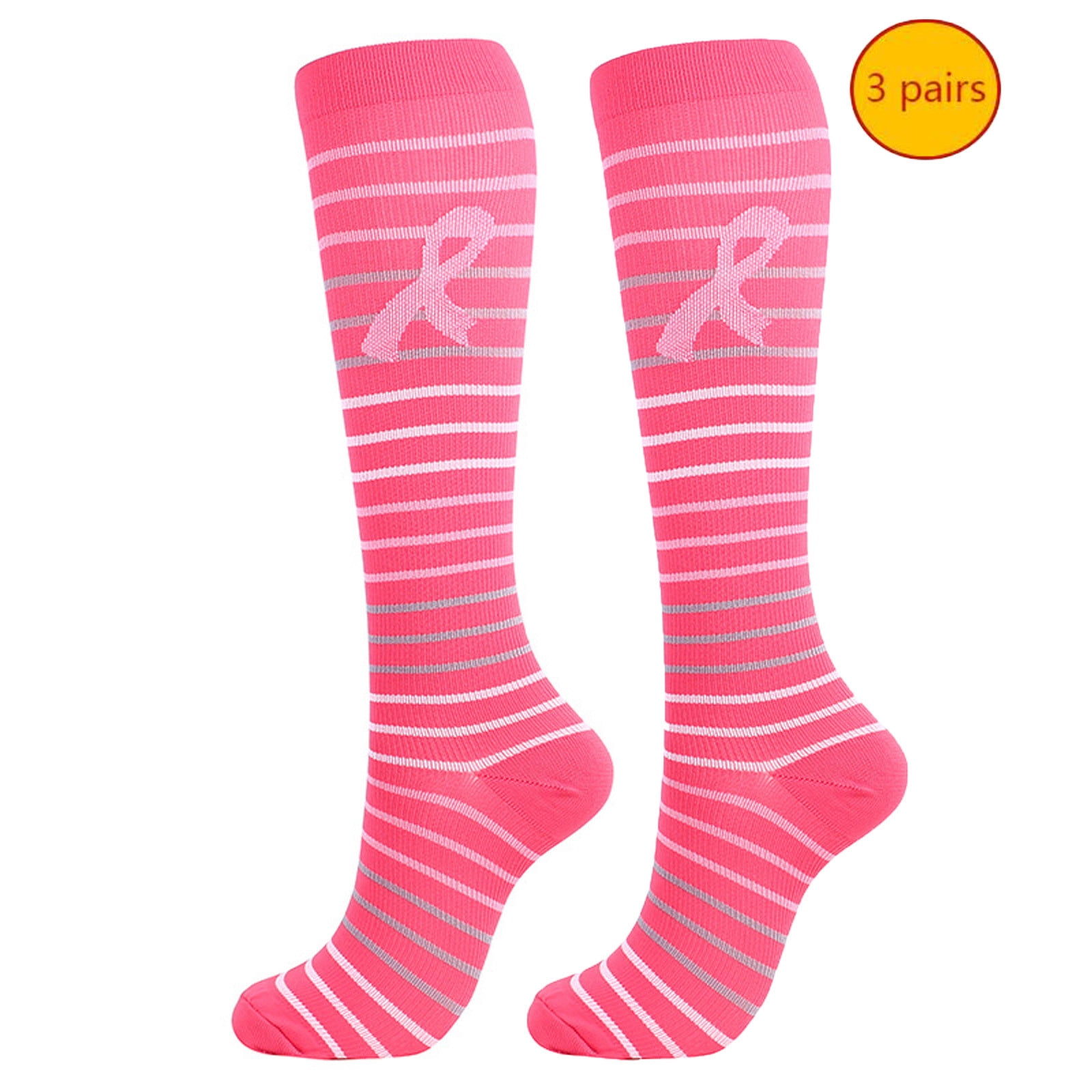 Luxalzxs 3 Pairs Breast Cancer Awareness Pink Ribbon Socks Athletic ...