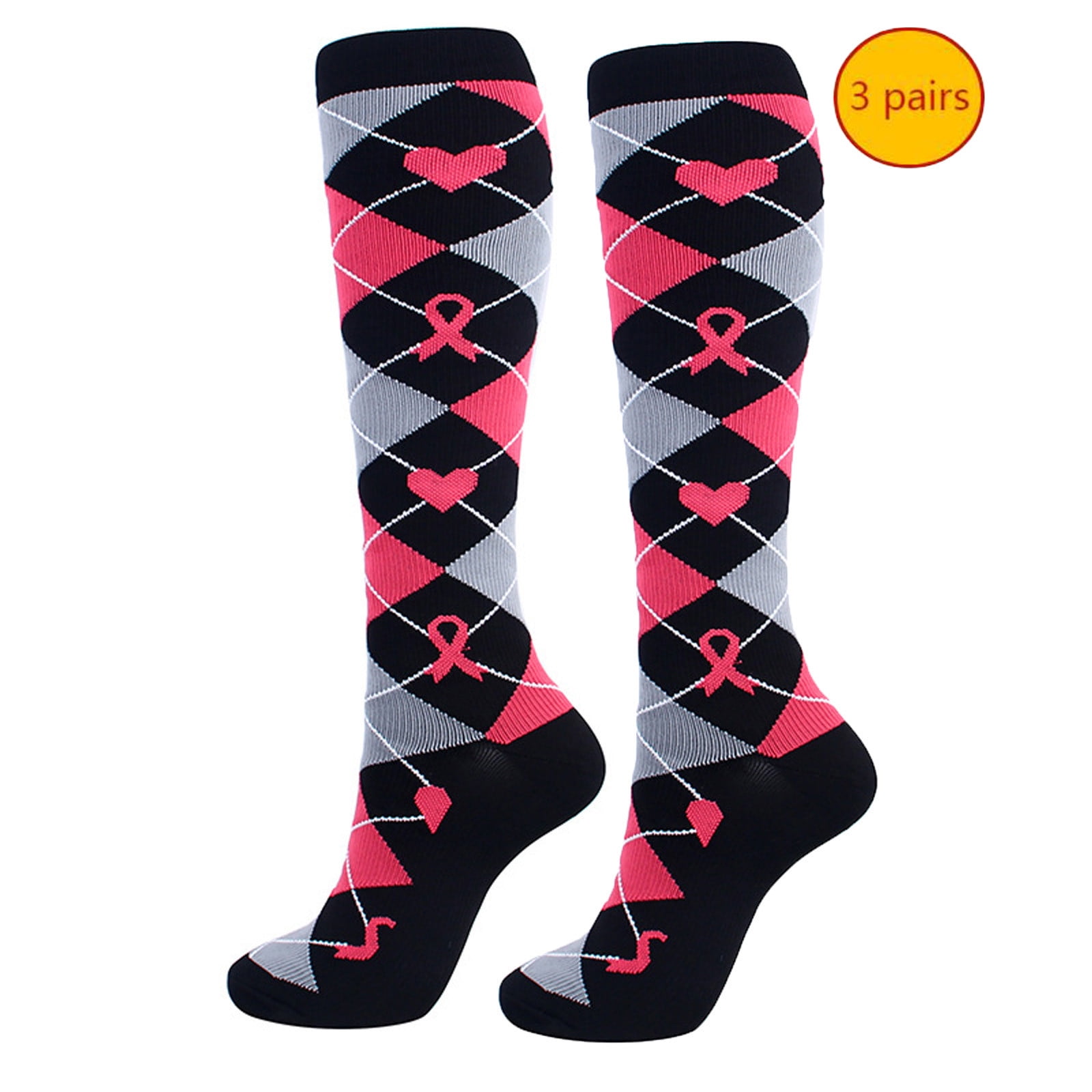 Luxalzxs 3 Pairs Breast Cancer Awareness Pink Ribbon Socks Athletic ...