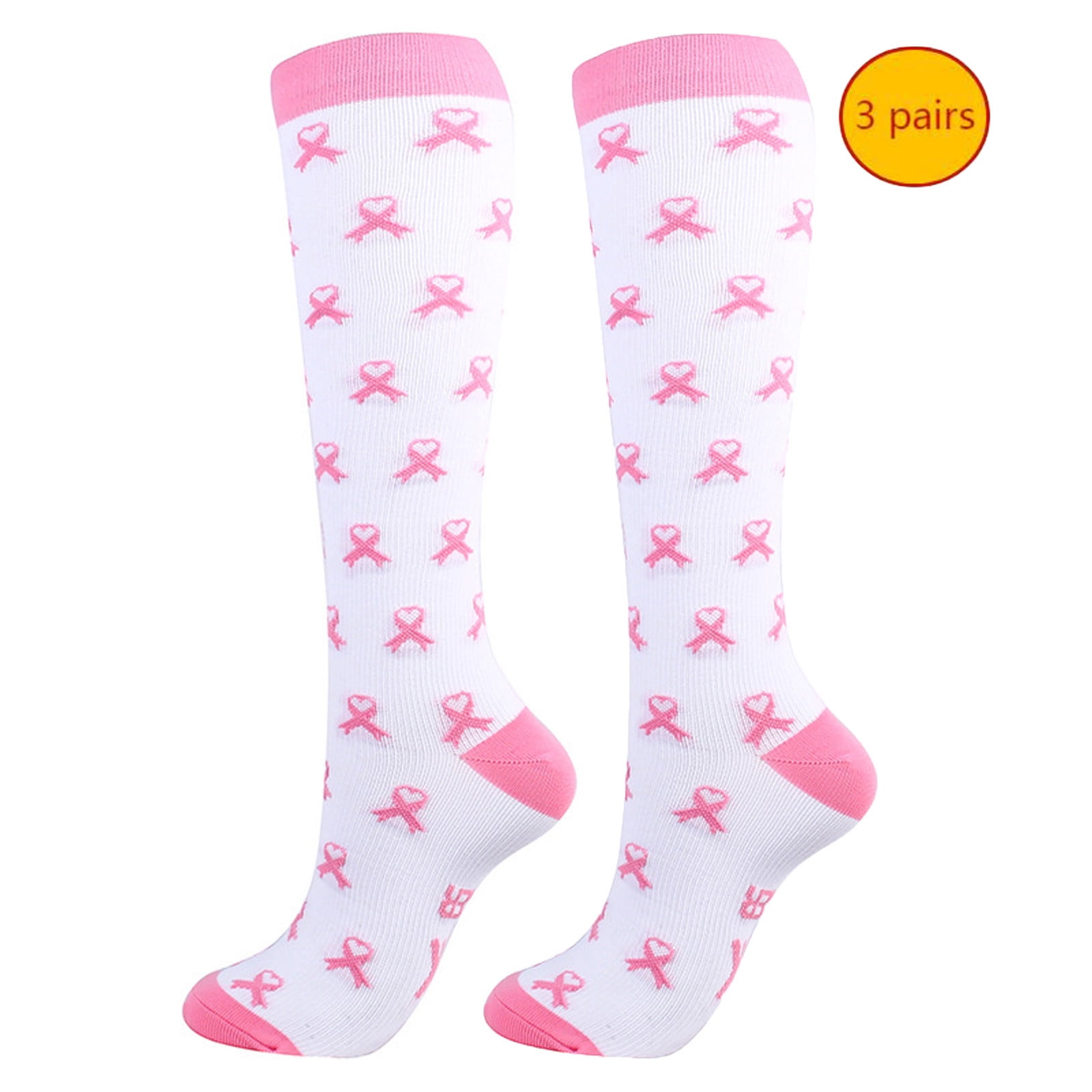 Luxalzxs 3 Pairs Breast Cancer Awareness Pink Ribbon Socks Athletic ...