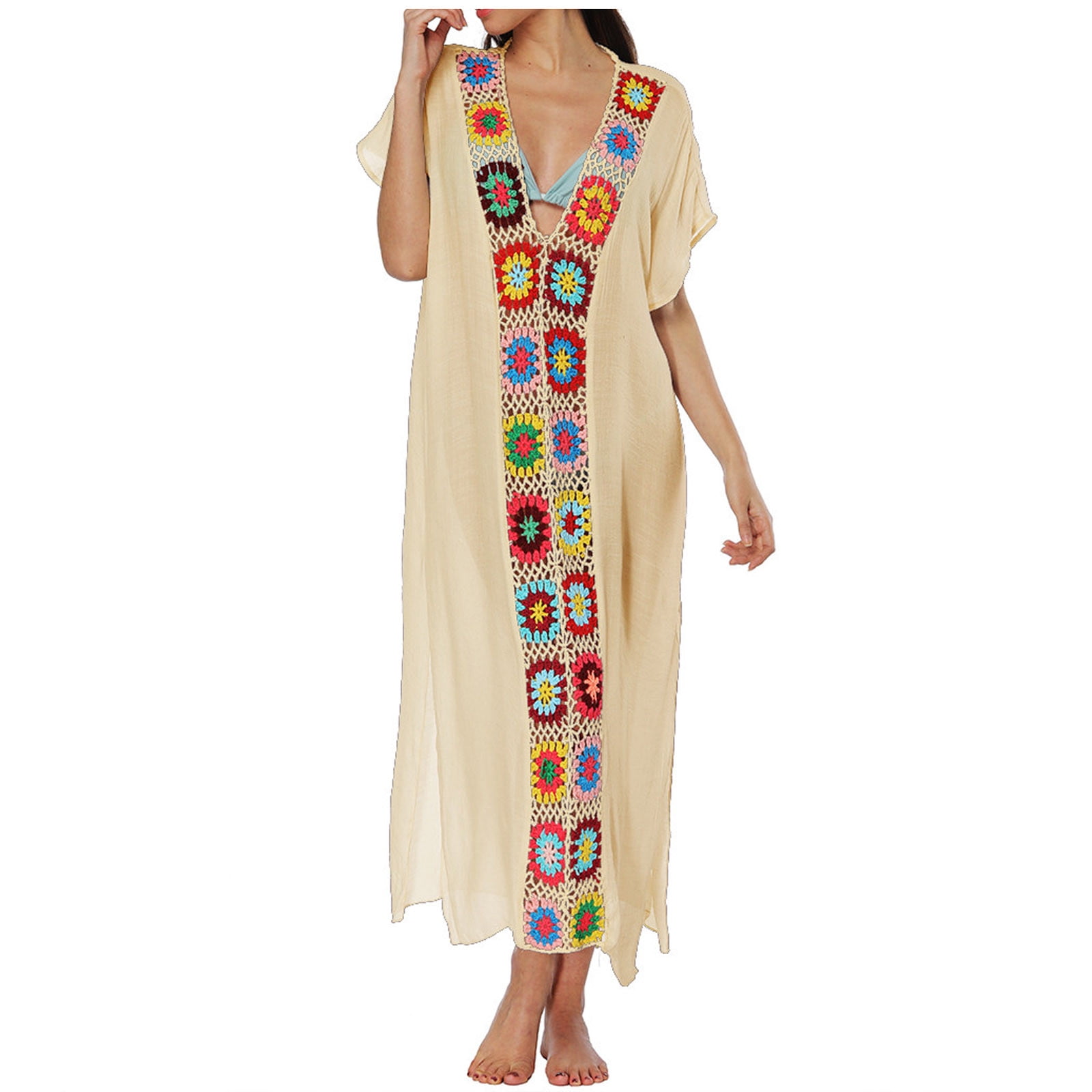 Luxalzxs Bikini Cover Up Dress for Women Sexy V-Neck Flowy Crochet ...