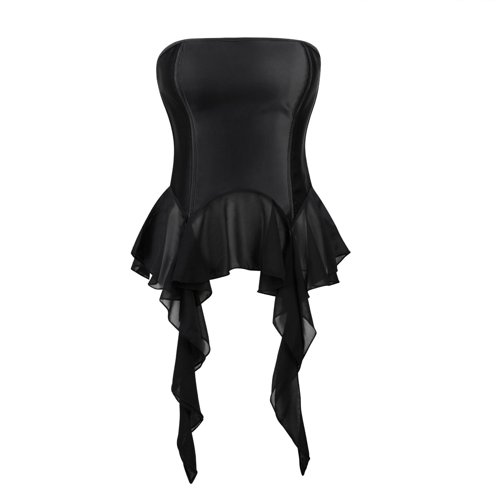 Luxalzxs Black Strapless Corset Top for Women Satin Overbust Corset ...
