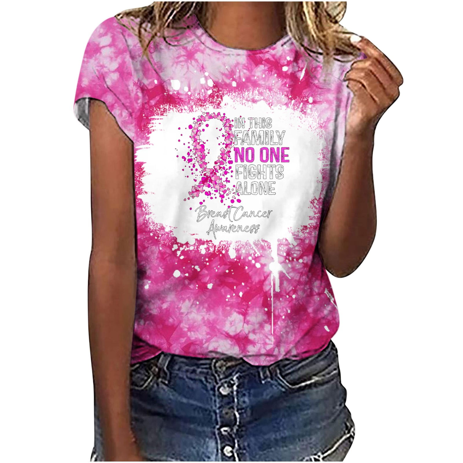 Luxalzxs Breast Cancer Awareness Shirts Women Pink Ribbon T Shirt