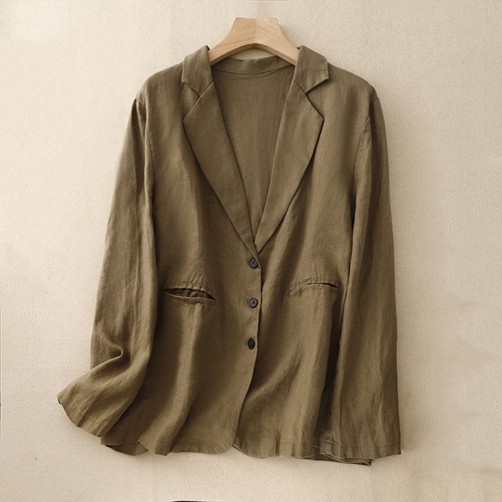 Luxalzxs Cotton Linen Blazer Womens Long Sleeve Loose Casual Blazer ...