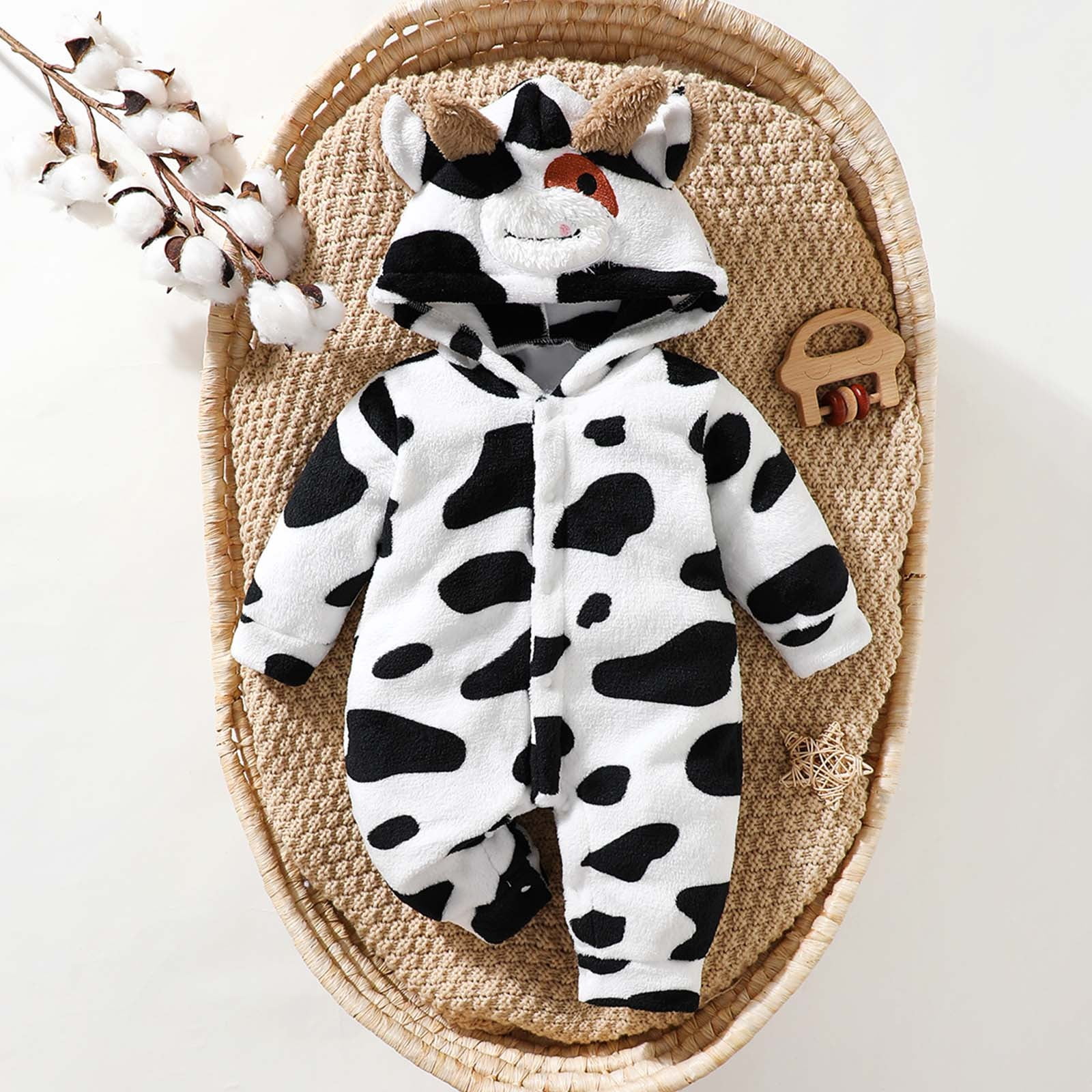 Luxalzxs Cow Onesie Baby Girl Boy Toddler Infant Newborn Winter Warm Thick Fleece Hooded Romper ...
