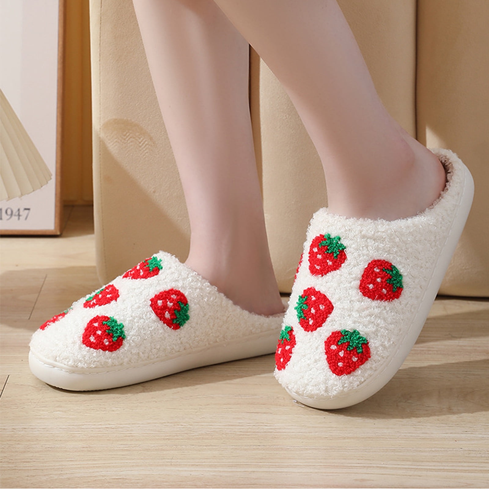 Luxalzxs Cute Strawberry House Slippers for Women Cozy Soft Warm Home ...