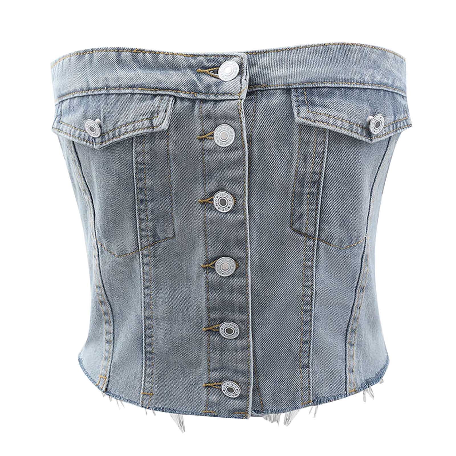 Luxalzxs Denim Corset Top for Women Front Button Y2K Going Out Jean ...