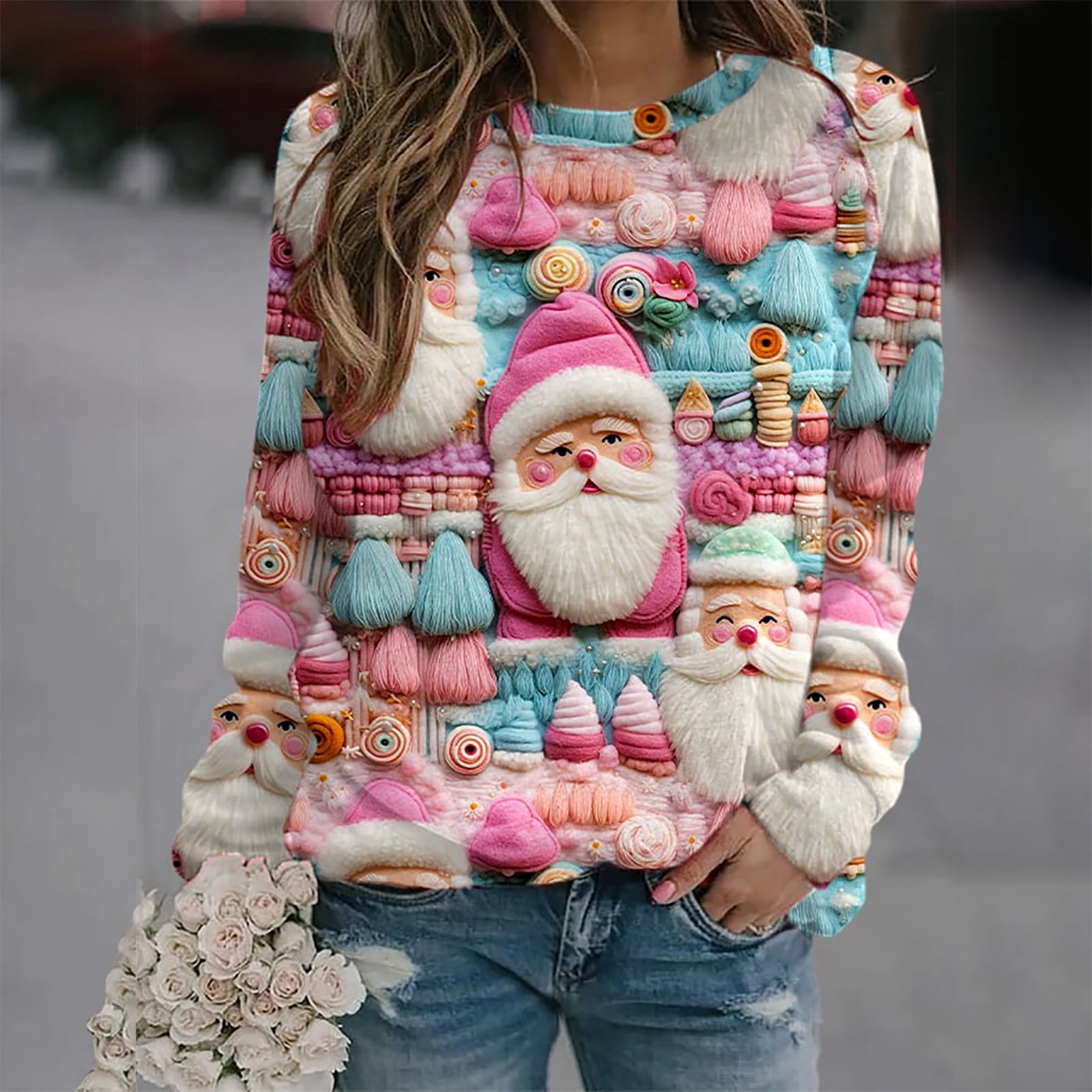 Luxalzxs Funny Christmas Shirts for Women 3D Snowman Graphic Loose Ugly ...