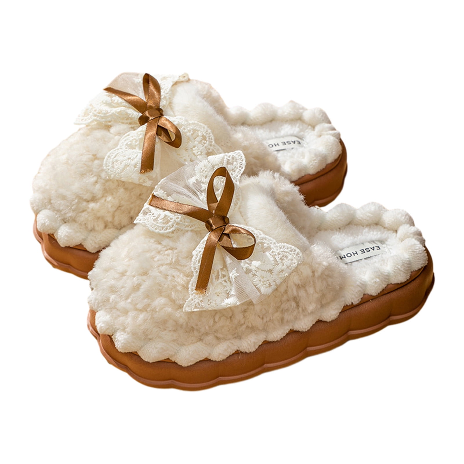 Luxalzxs Fuzzy Cute Bow Tie Slippers for Women, Comfy Memory Foam ...