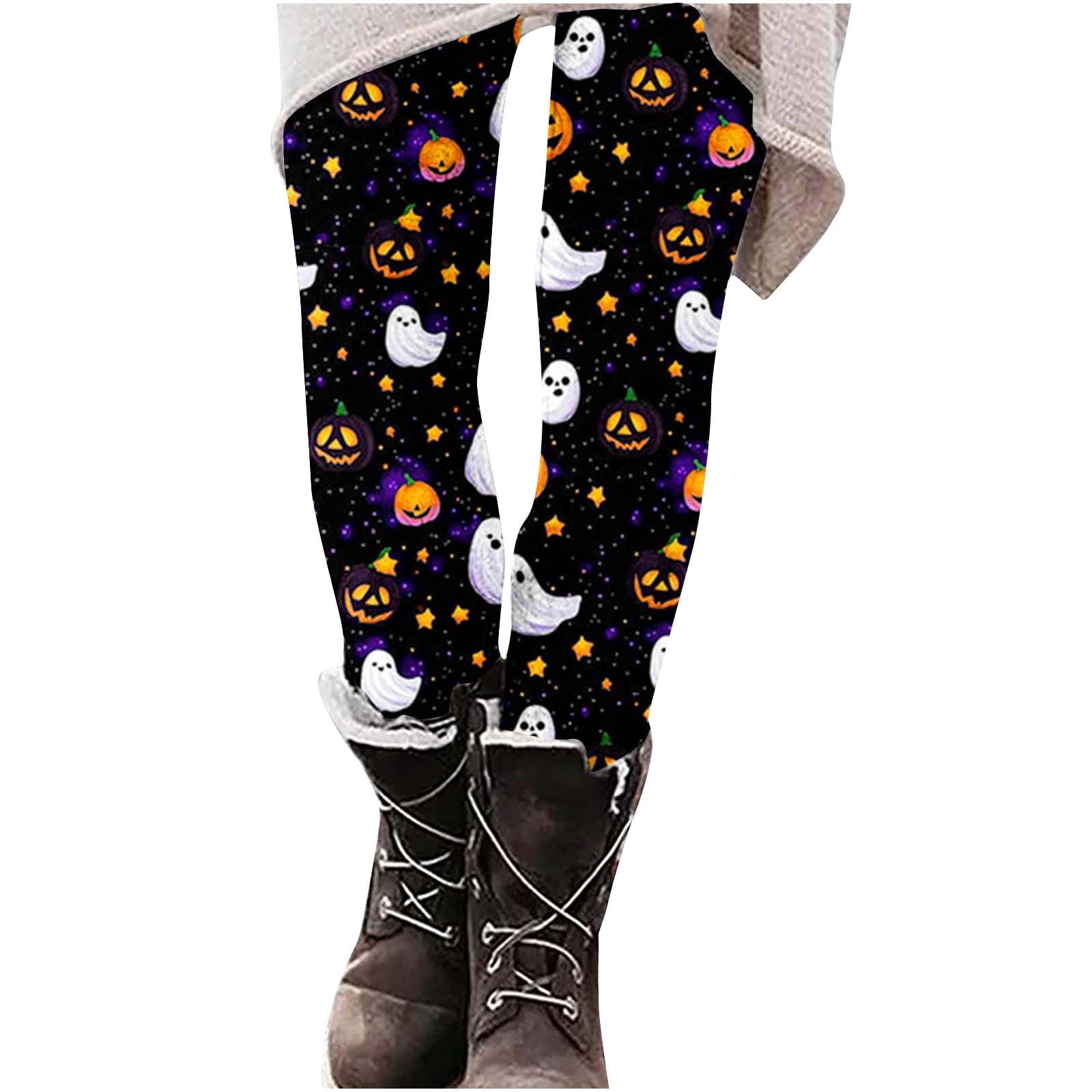 Kilaqueen Halloween Leggings for Women Fall Winter Pumpkin Ghost Bats ...