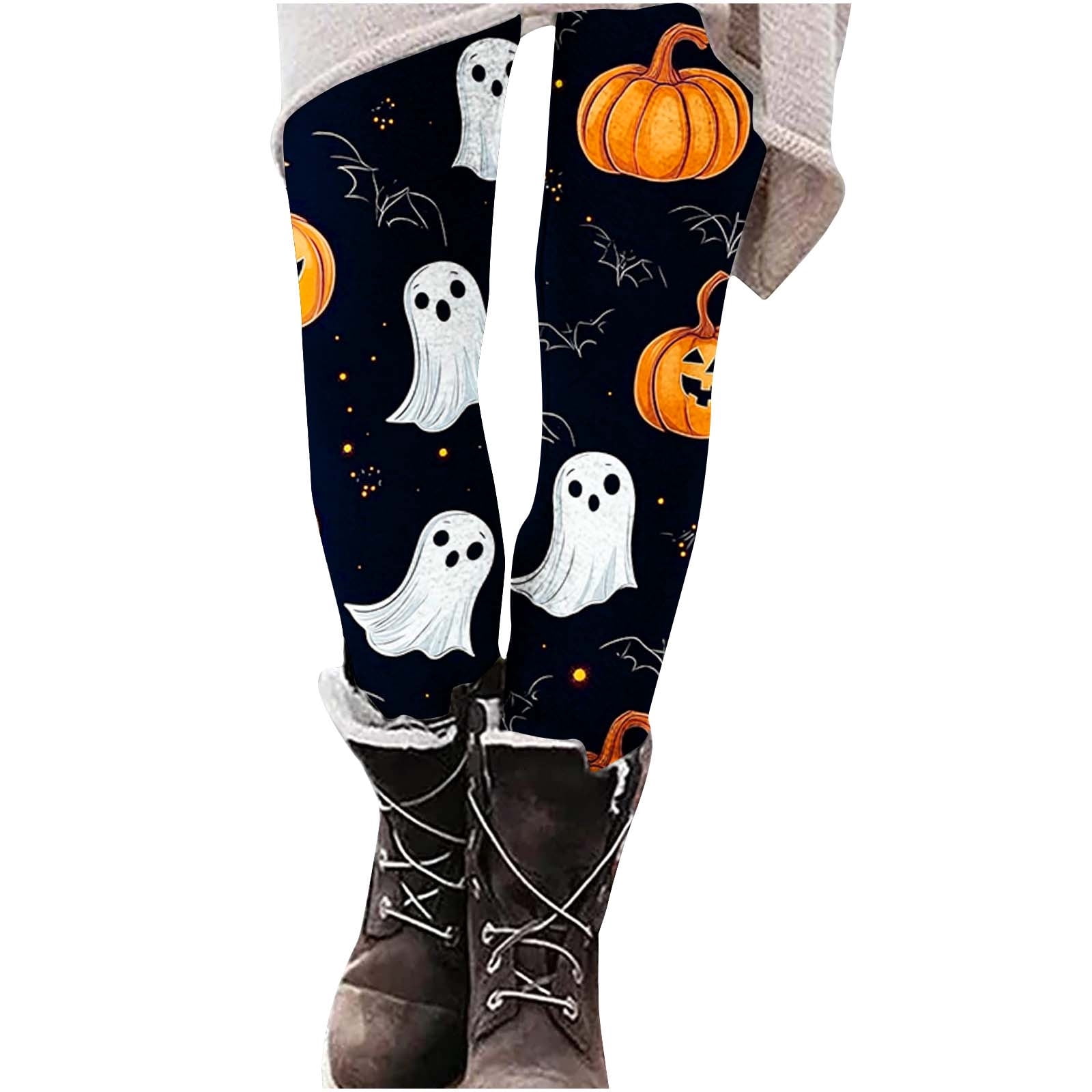 Kilaqueen Halloween Leggings for Women Fall Winter Pumpkin Ghost Bats ...