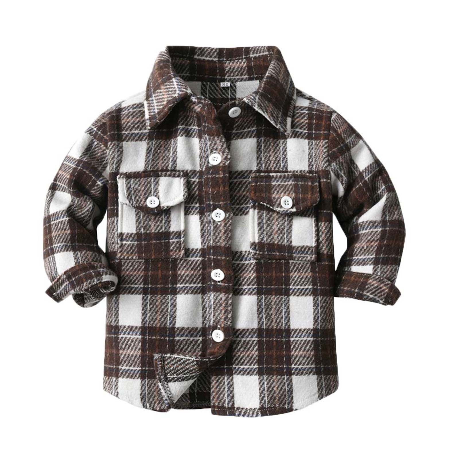 Luxalzxs Kids Flannel Shirt Jacket Buffalo Plaid Lapel Collar Long ...