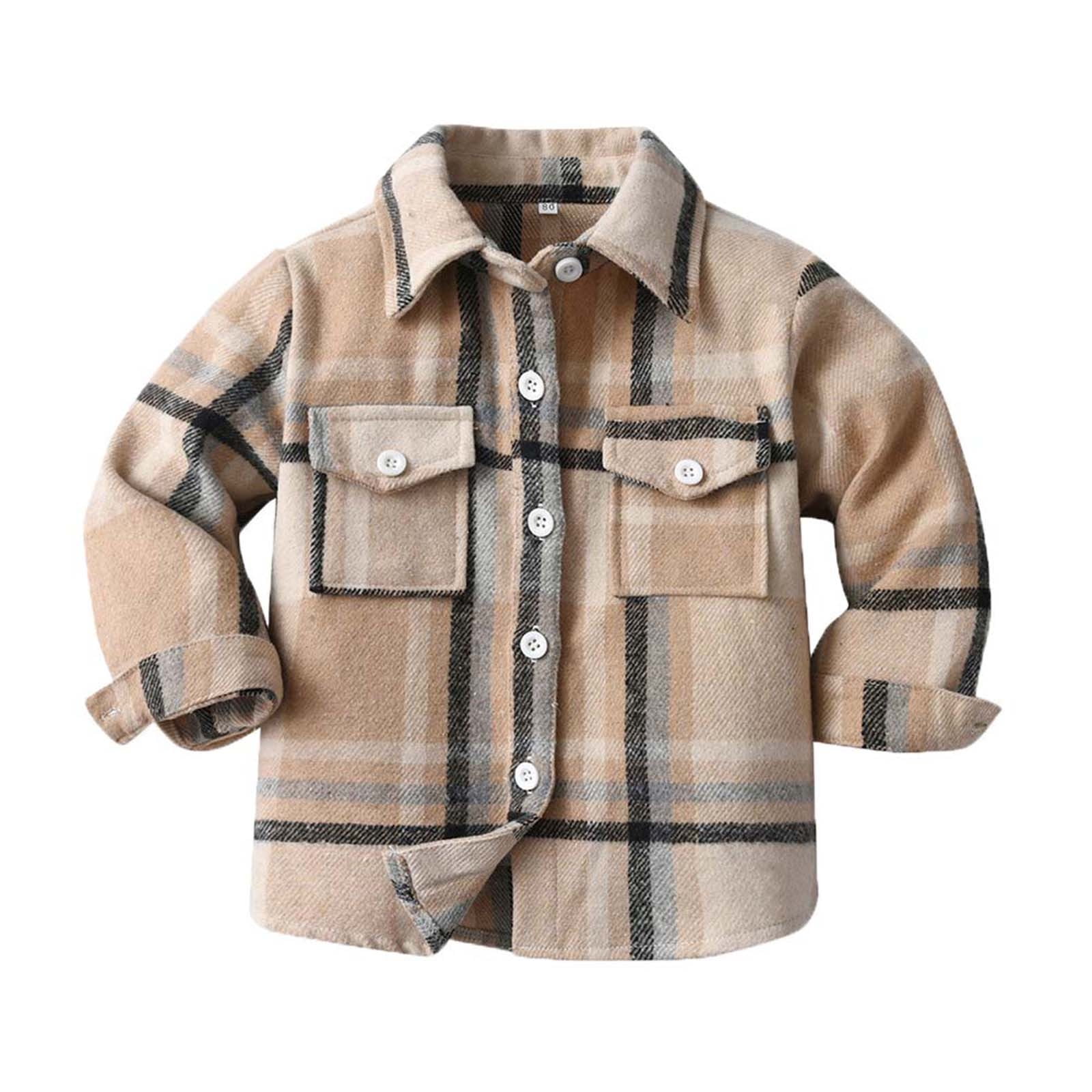 Luxalzxs Kids Flannel Shirt Jacket Buffalo Plaid Lapel Collar Long ...